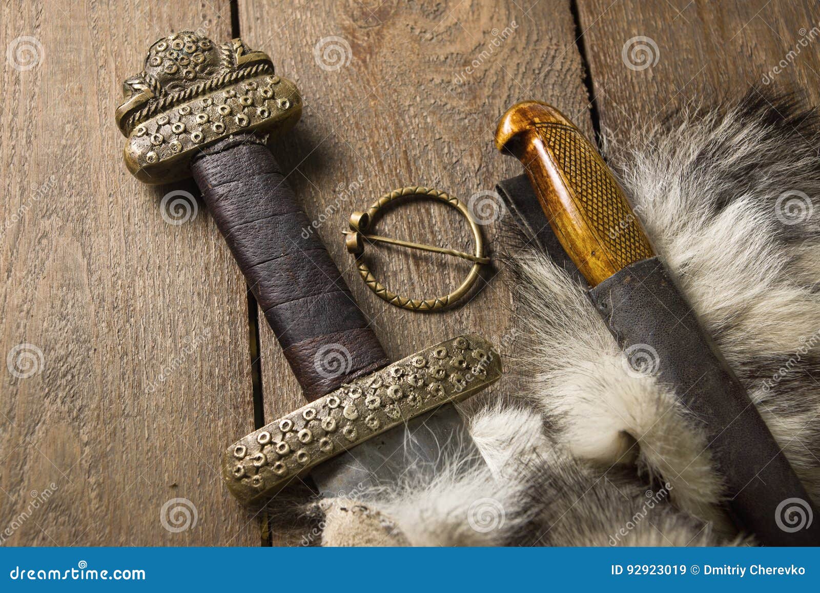 Viking Sword and Knife on a Fur Stock Image - Image of objects, metal ...