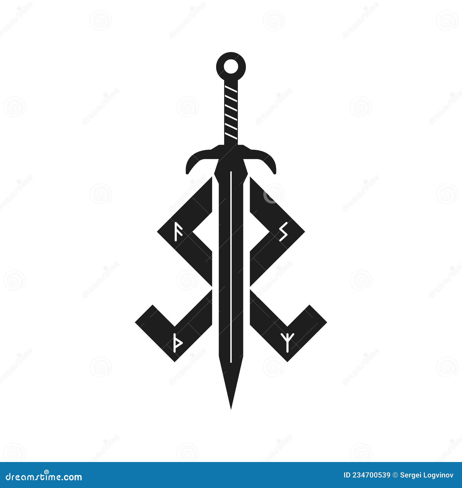 Sword With Runes On A Dark Magical Background. Vector Illustration ...