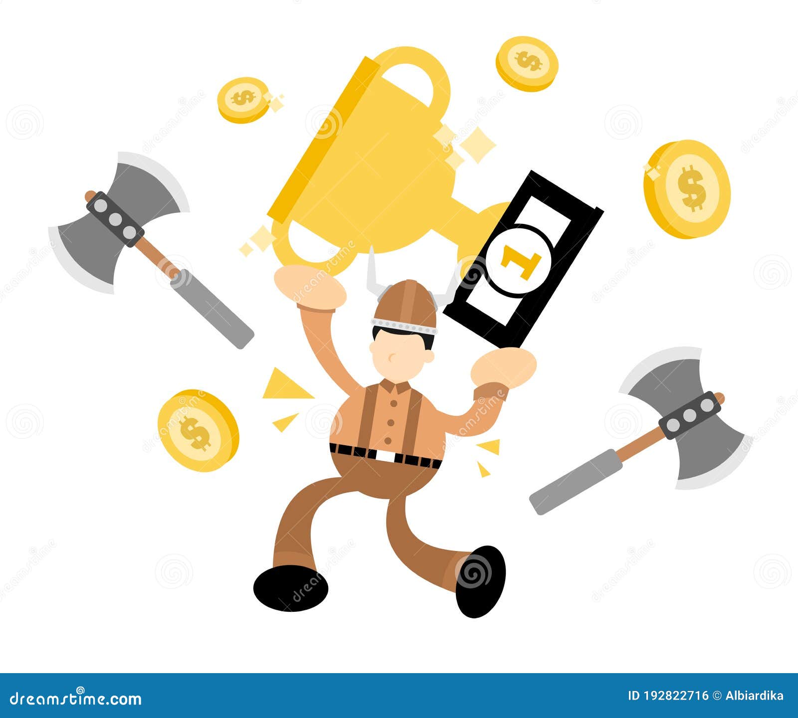 Barbarian Viking and Champion Trophy Cartoon Doodle Business Flat ...