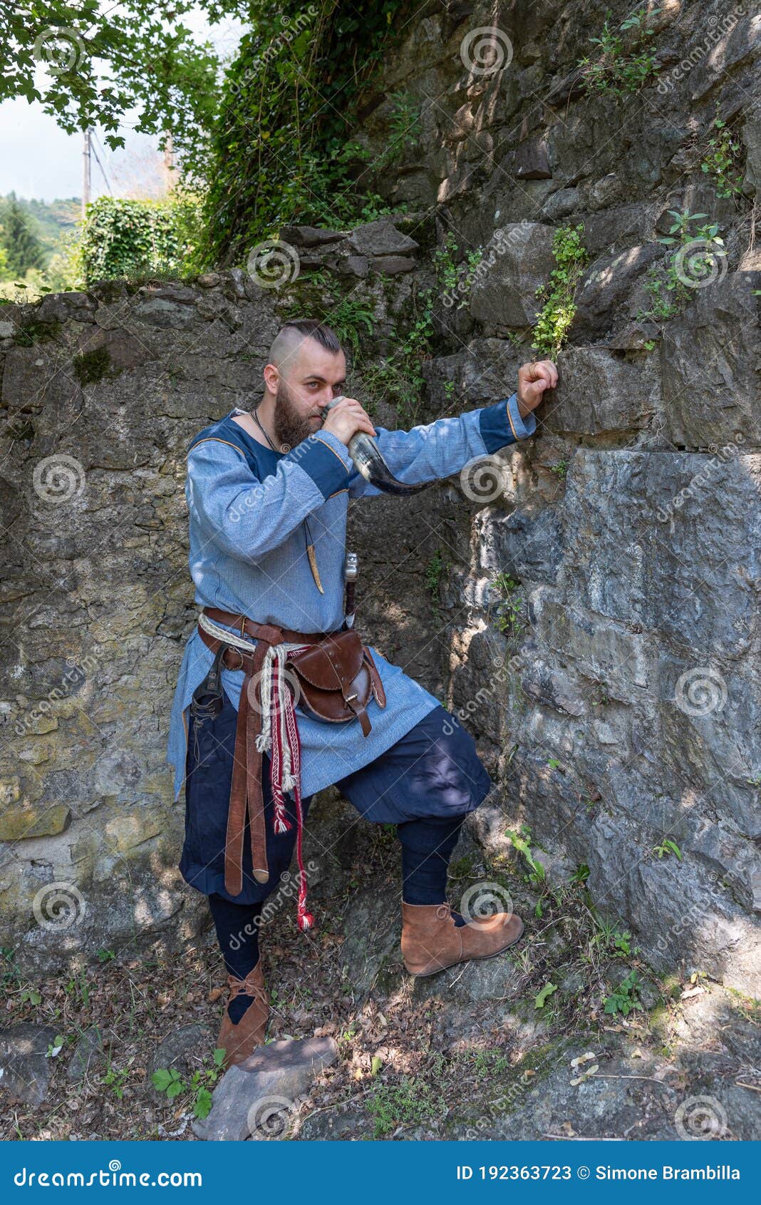 A Viking Warrior Drinks Cider from a Horn Stock Image - Image of ...