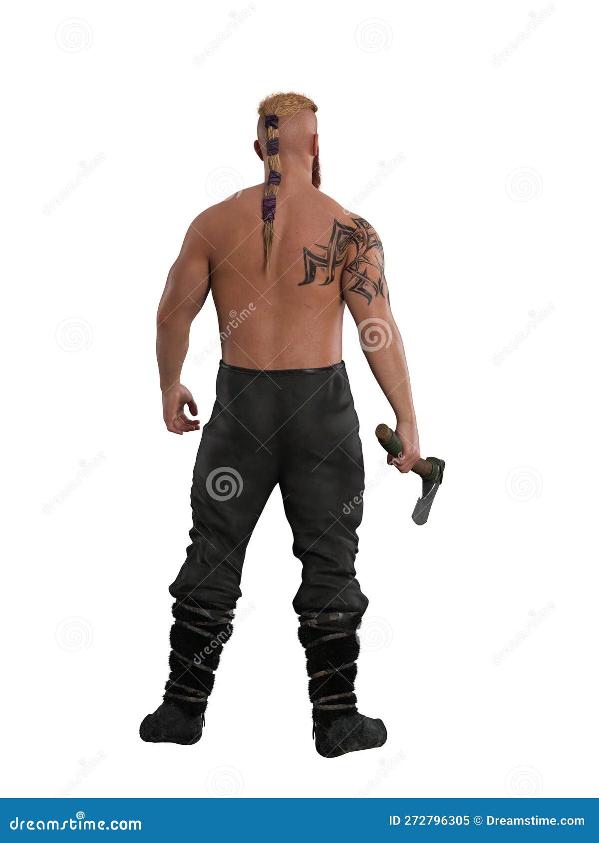 Viking Warrior Man Standing with Axe in Hand Facing Away from the ...