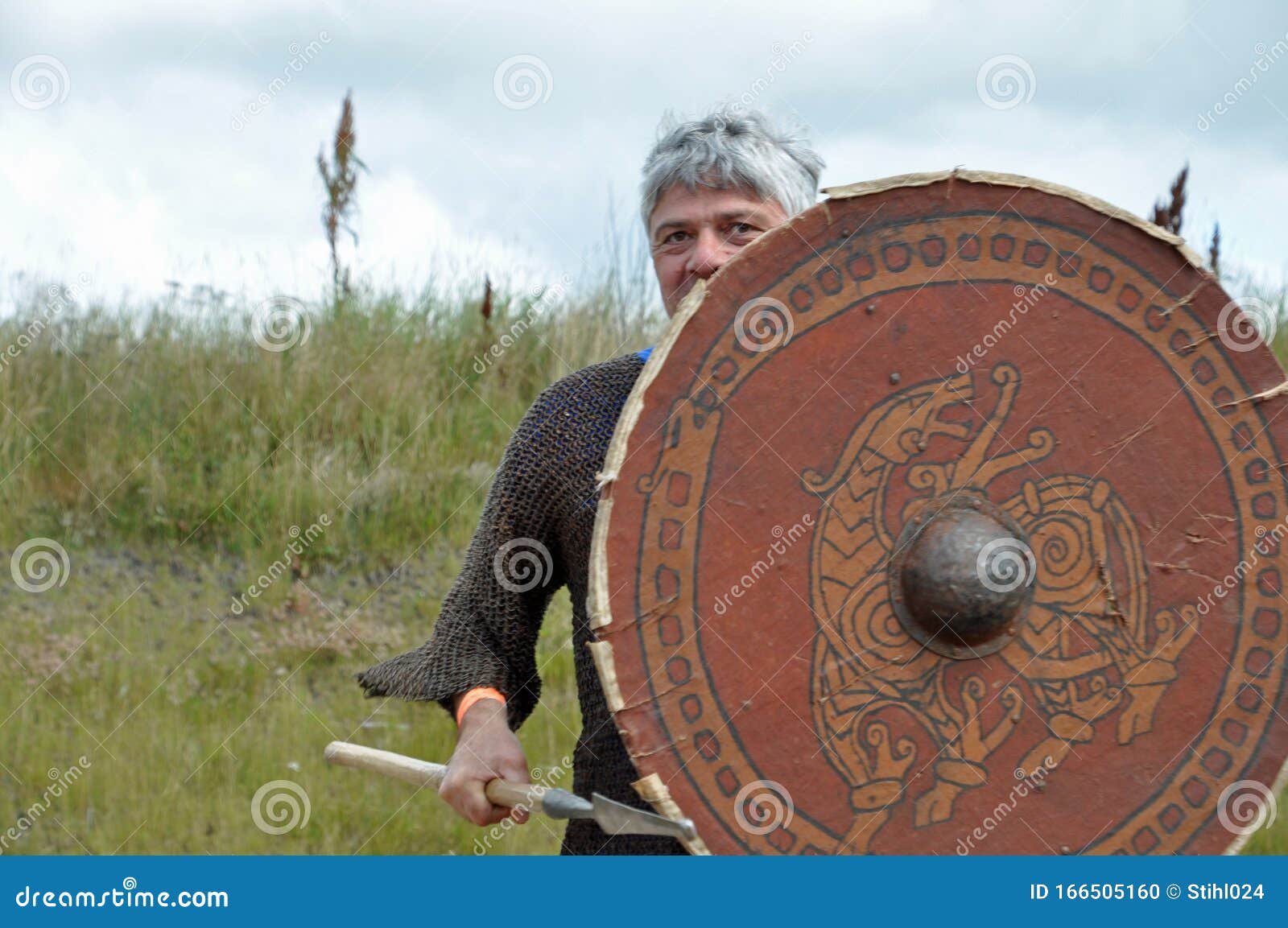 Viking Warrior with Spear and Shield on the Attack Editorial Image ...