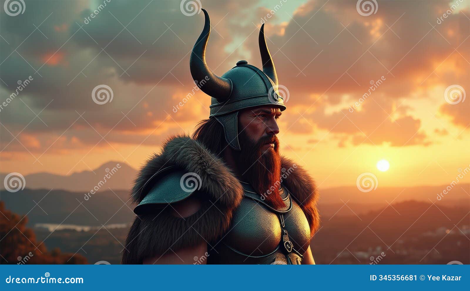 Viking warrior at sunset stock illustration. Illustration of brave ...
