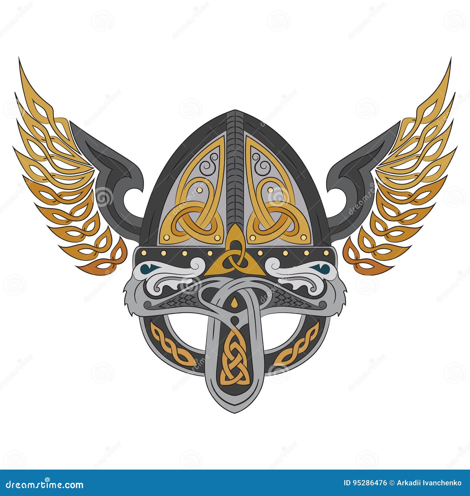 Viking Winged Helmet with Scandinavian Pattern Stock Vector ...