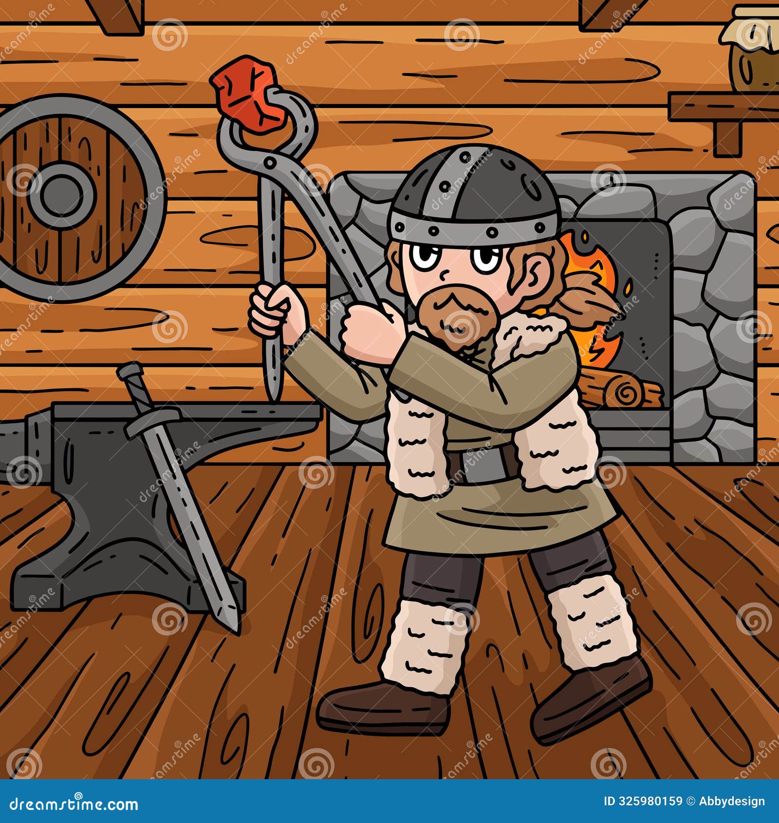 Viking Working In The Forge Colored Cartoon | CartoonDealer.com #325980159