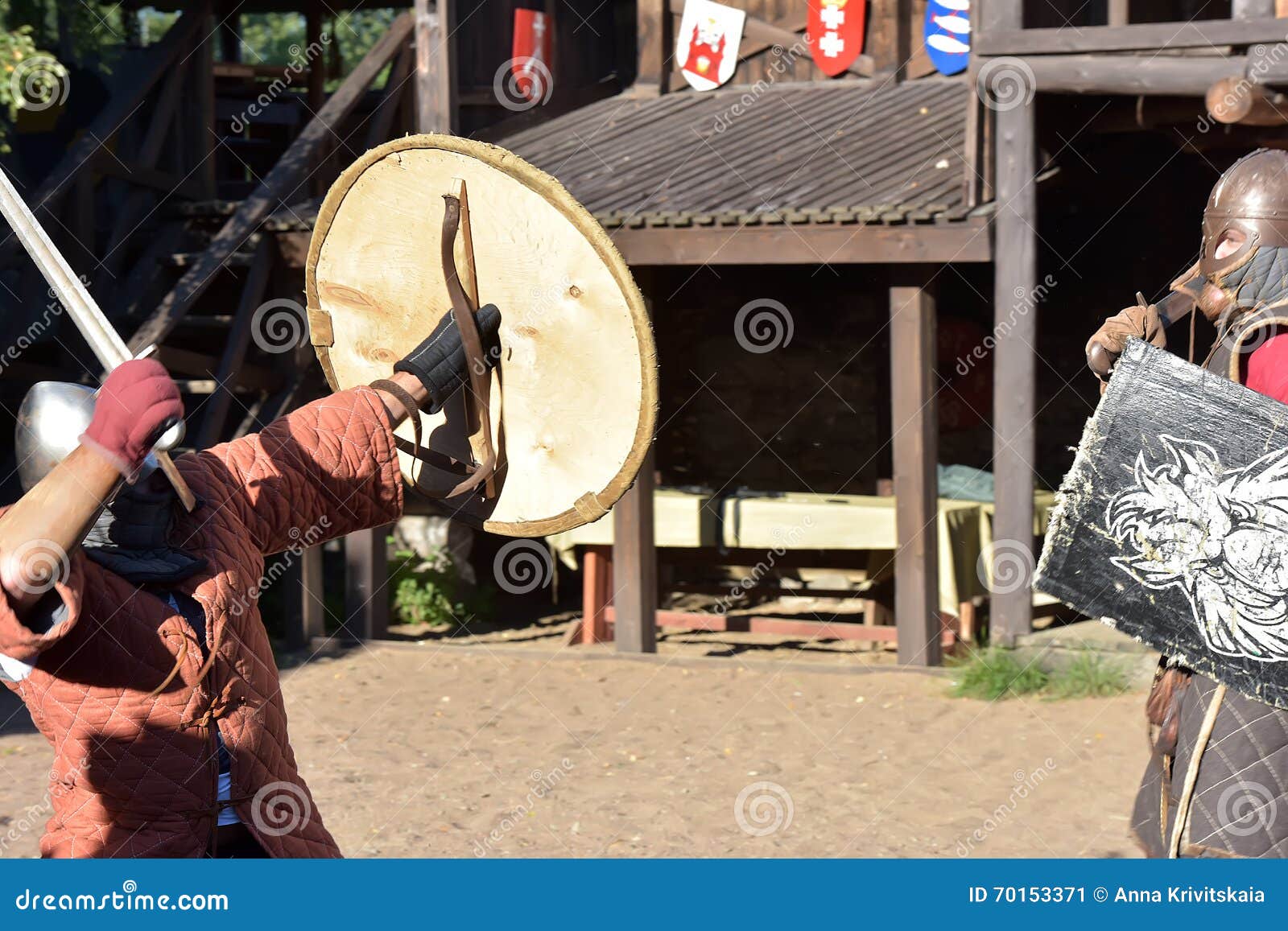 Battle Ax Of The Vikings Lies On A Wooden Shield Stock Image ...