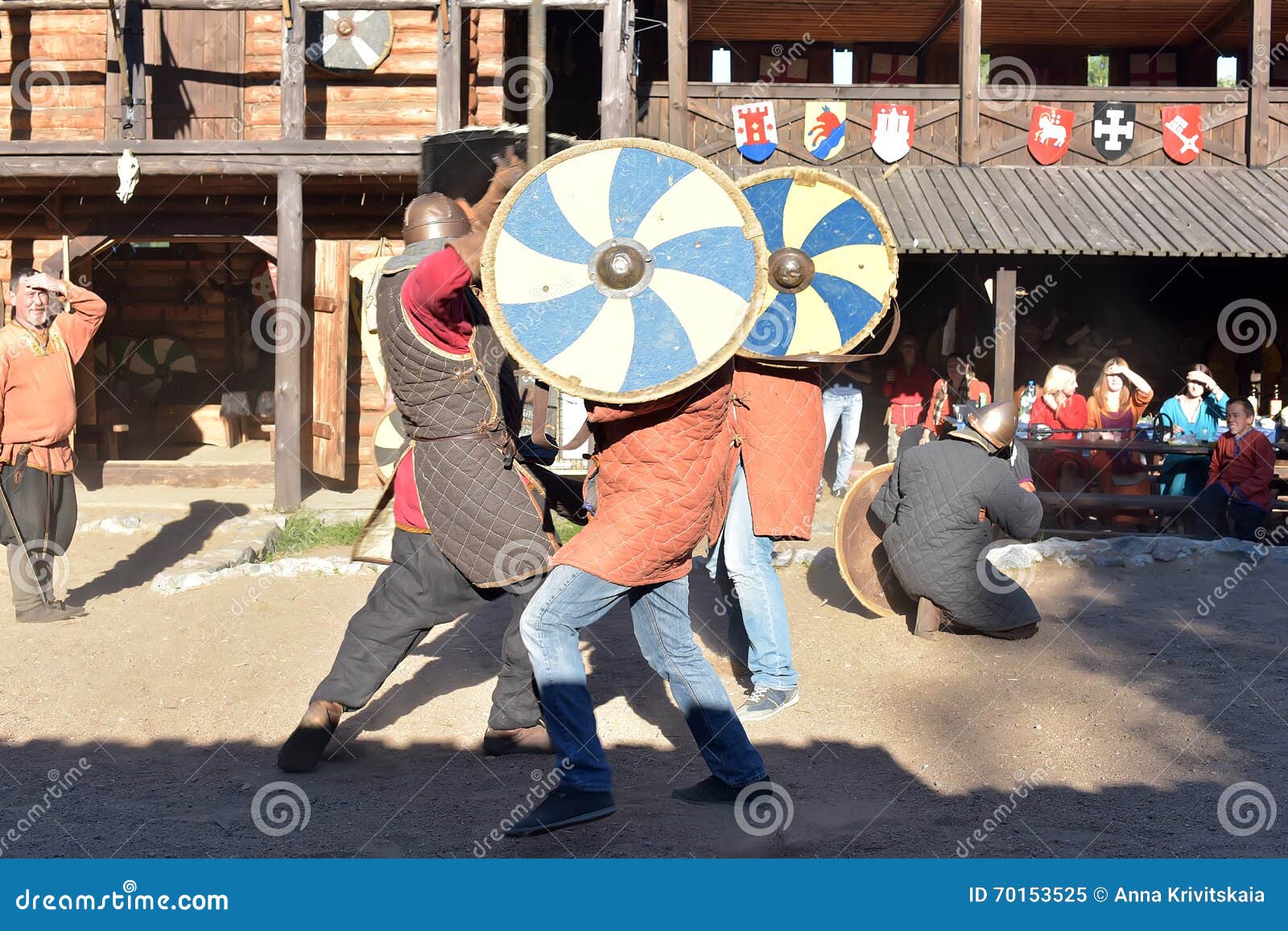 Battle Ax Of The Vikings Lies On A Wooden Shield Stock Image ...
