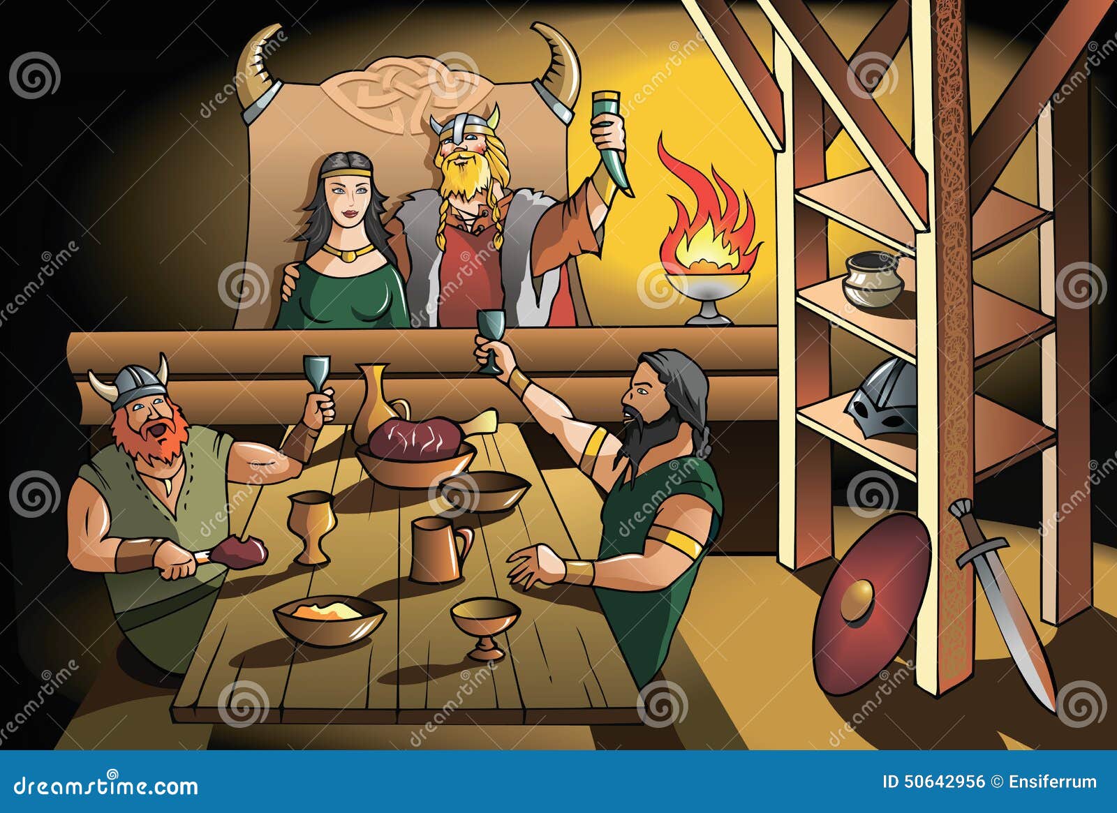 Vikings feast stock vector. Illustration of scandinavian - 50642956
