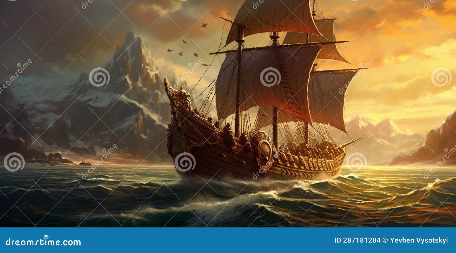 Vikings and Valkyrie Northern Mythology Warriors Ships_009 Stock ...
