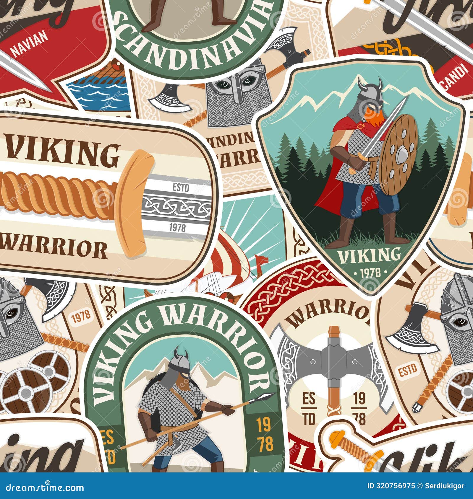 Vikings Warrior Seamless Pattern or Background. Vector Illustration ...