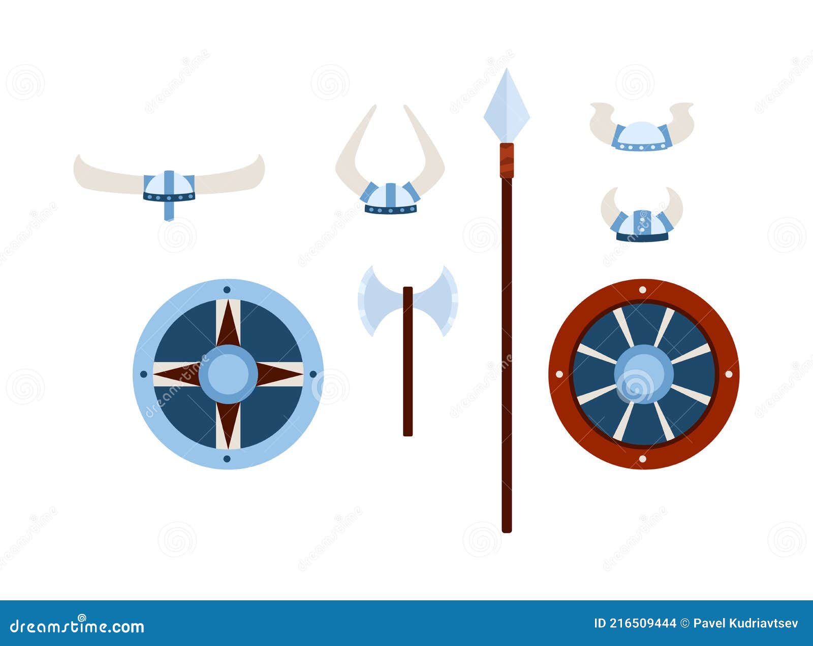Vikings Weapons and Armours Set of Flat Vector Illustrations Isolated ...