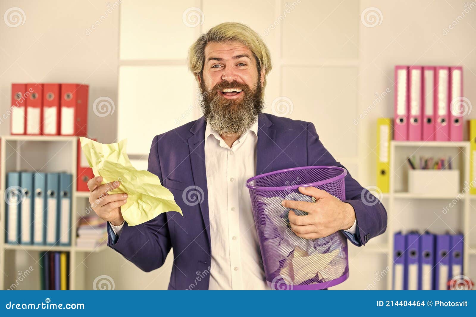 Vile Work. Man Look for Lost Document. Digging in the Trash. Rummaging ...