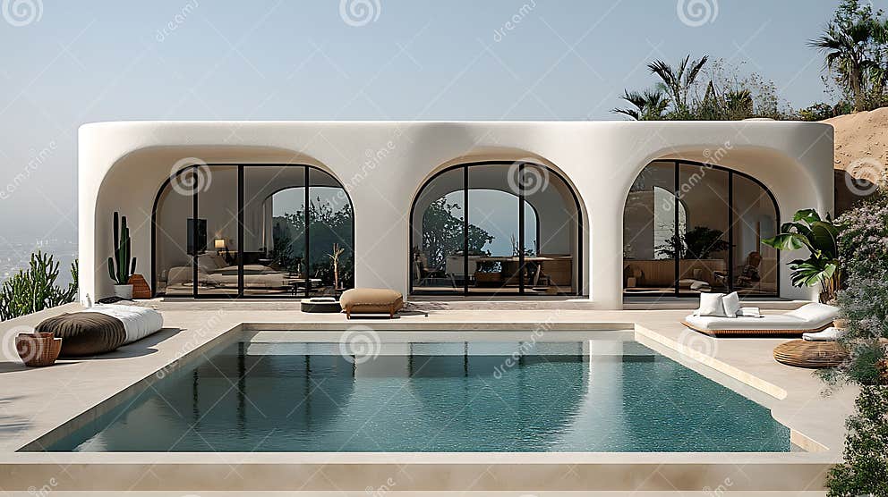 Villa with Arched Windows and an Outdoor Pool Stock Illustration ...