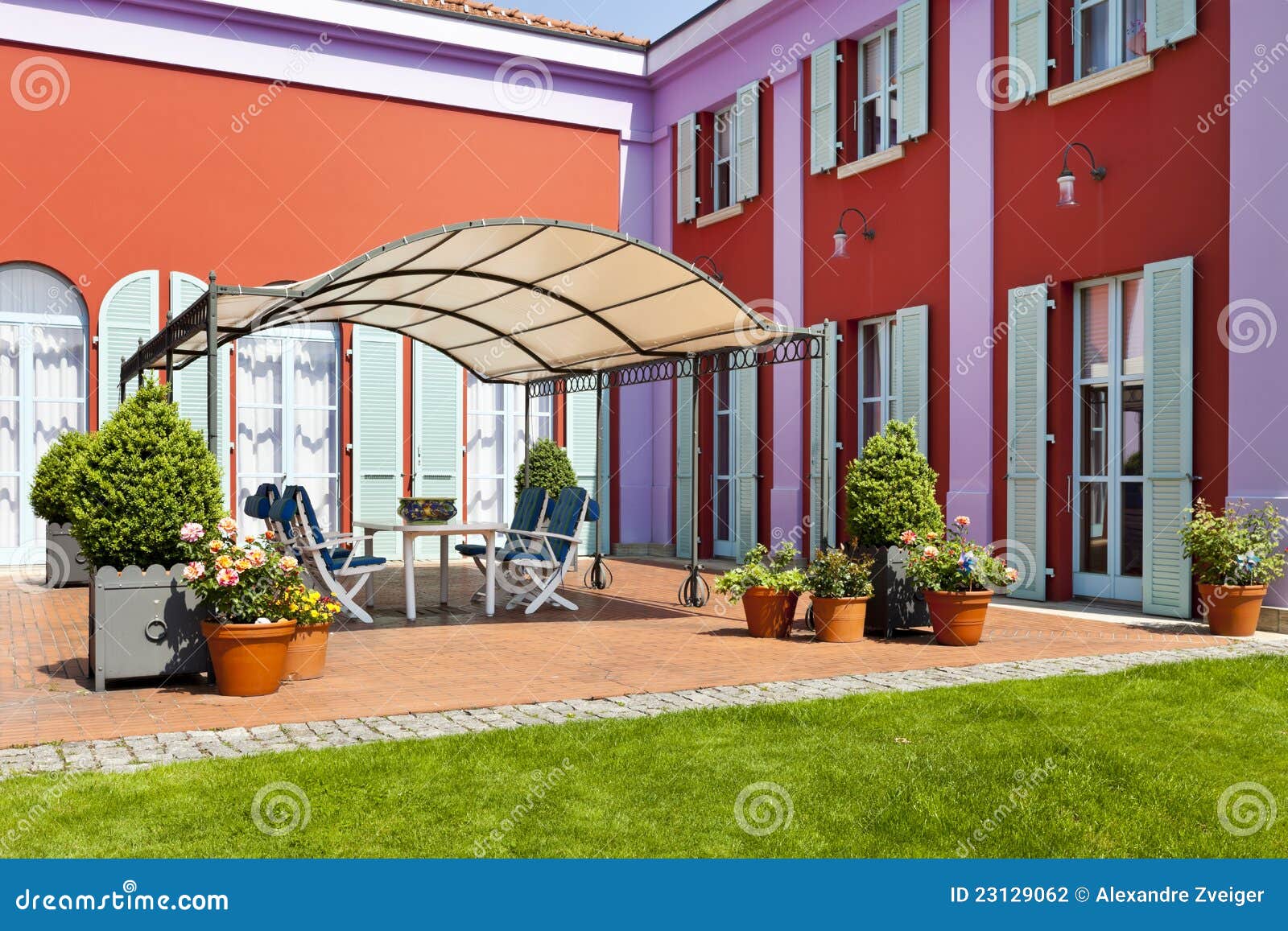 Villa in Classic Style, Patio Stock Photo - Image of green, nature ...