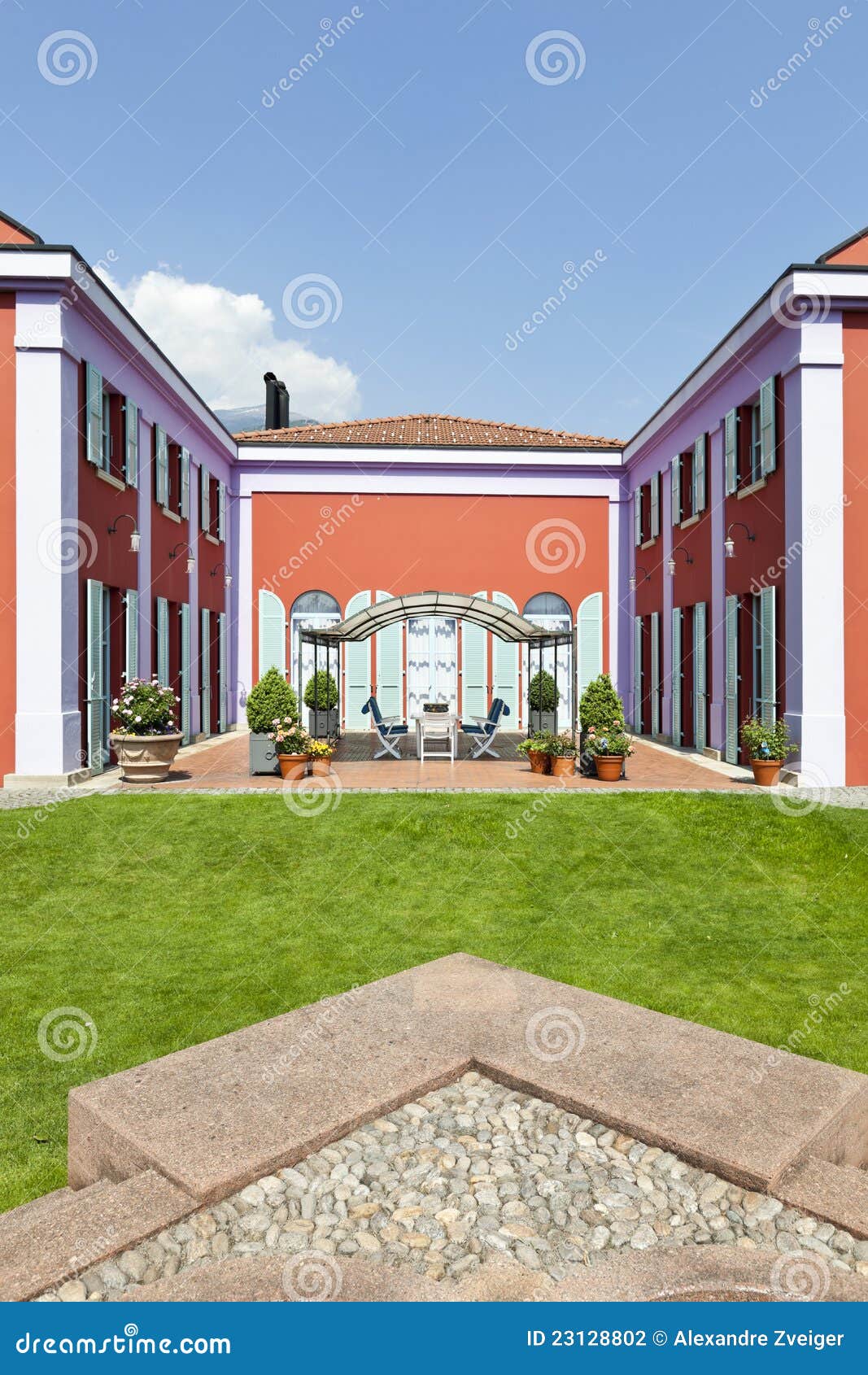 Villa in Classic Style, View from the Garden Stock Photo - Image of ...