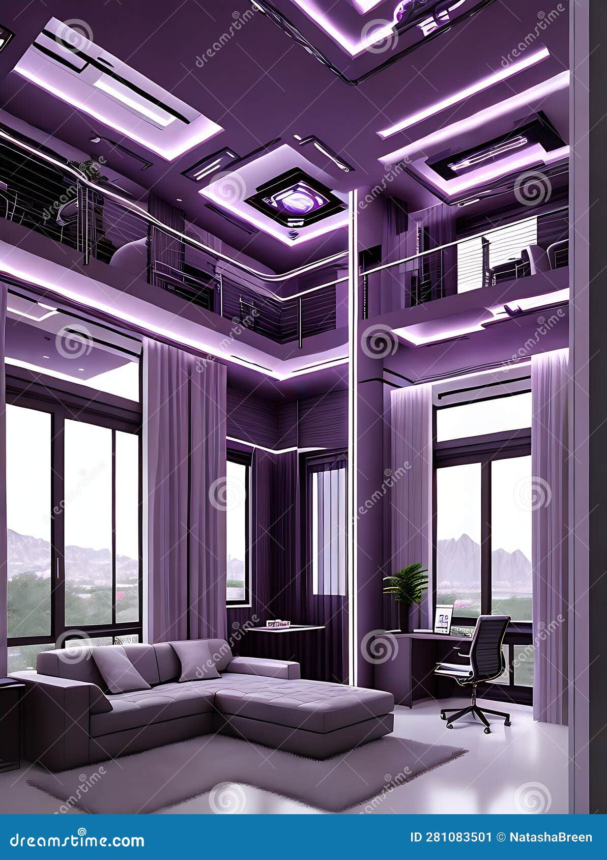 Villa with Cyberpunk Interior Design Realism. Stock Image - Image of ...