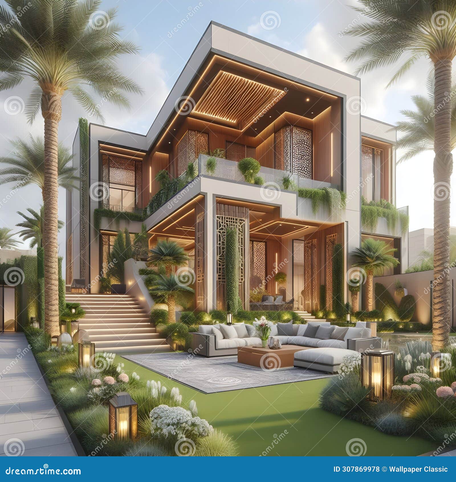 Villa Design Outdoor Modern Arabic Morocco Style Stock Photo - Image of ...