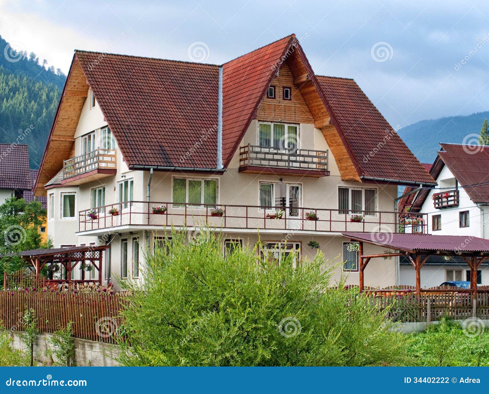 Villa Complex from Moieciu Village Stock Photo - Image of structure ...