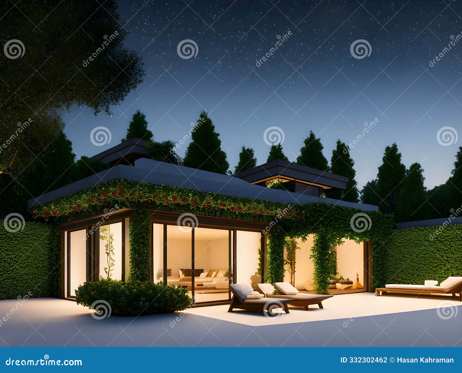 Villa, Palace in the Evening, House in the Night, Stock Photo - Image ...