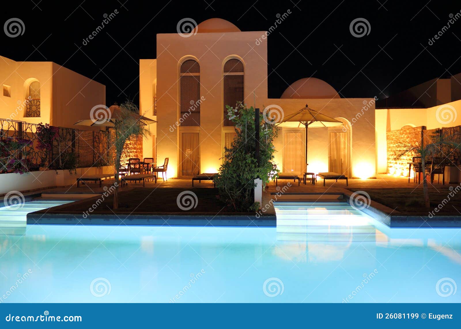 Villa and Pool in the Evening Stock Image - Image of prosperity ...