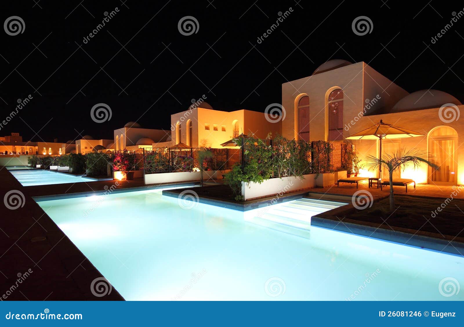 Villa and Pool in the Evening Stock Photo - Image of architecture ...