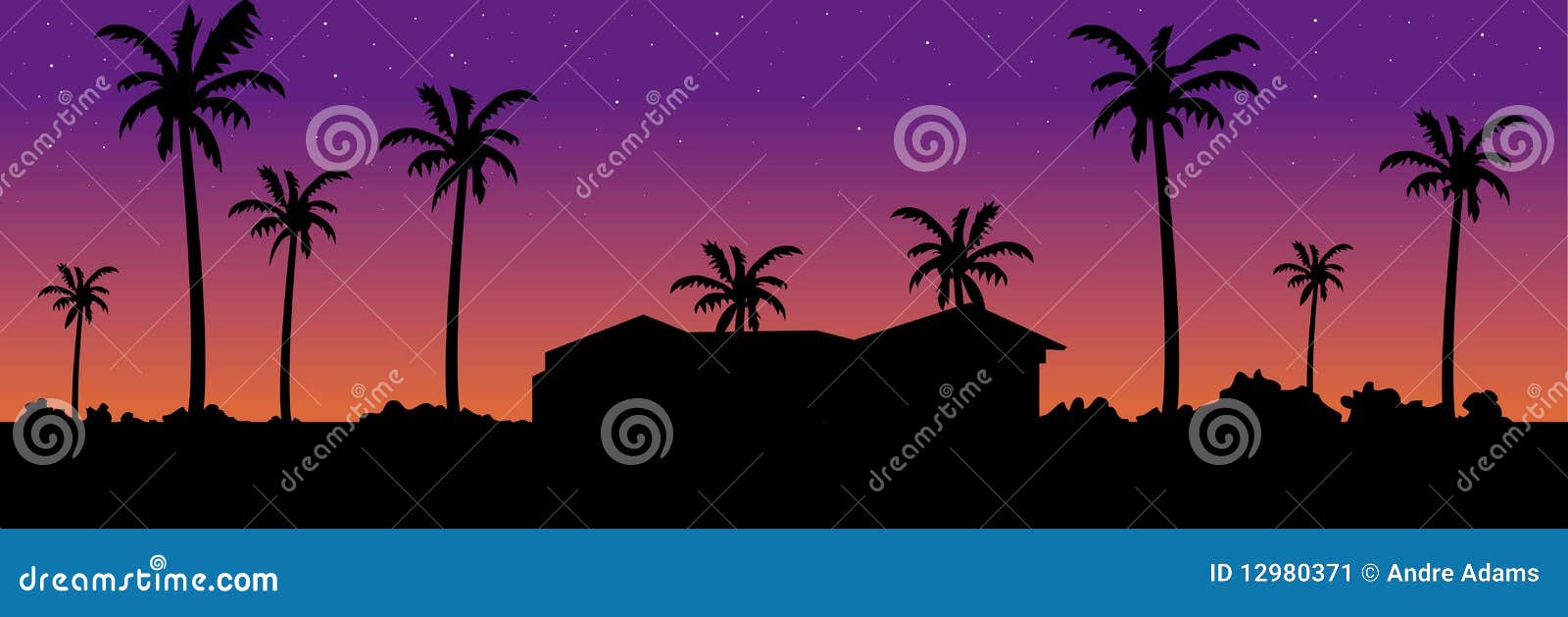 Villa Sunset Silhouette Cartoon Vector | CartoonDealer.com #12980371