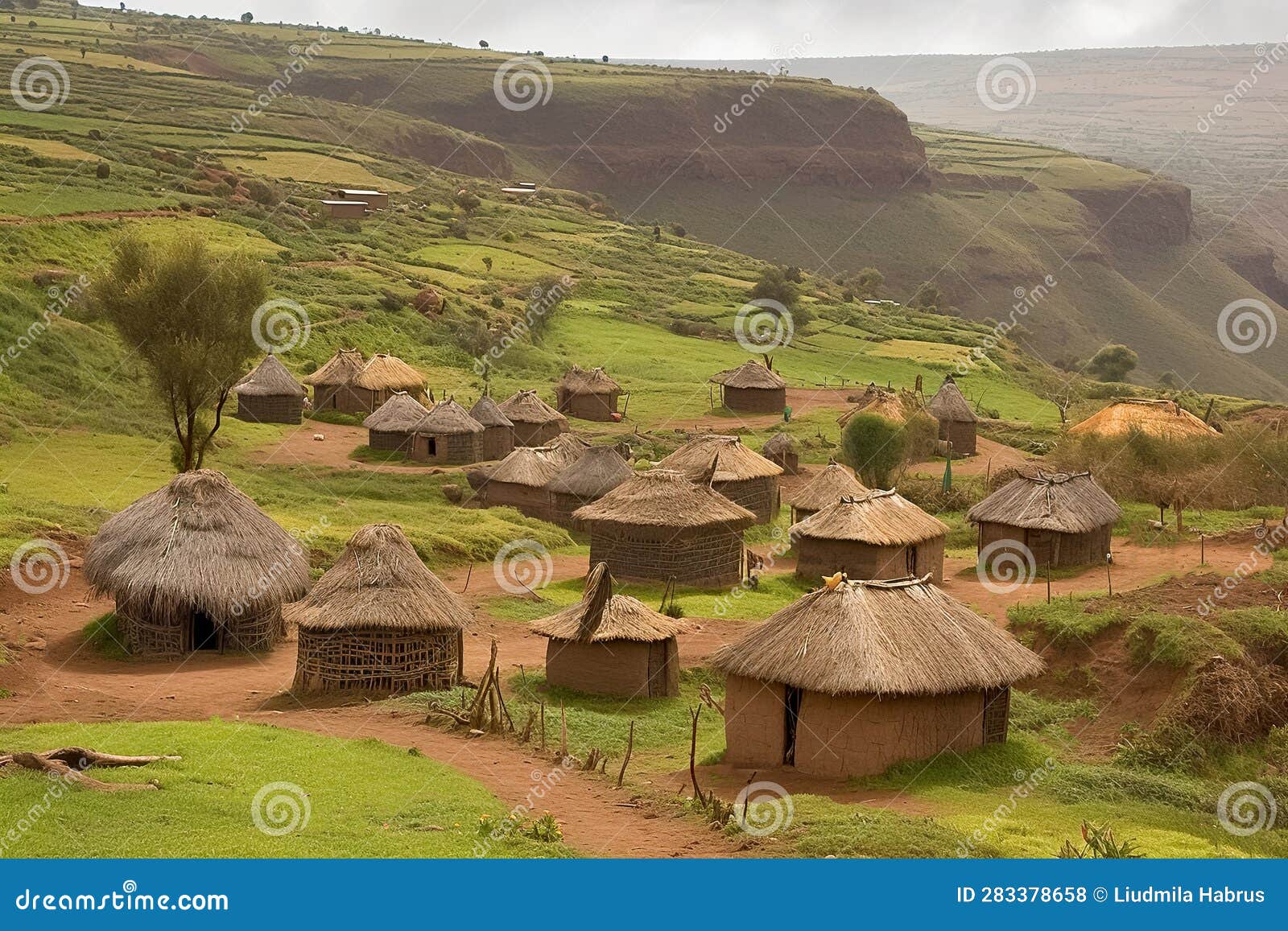 Village in the African Savannah. Generative AI Stock Photo - Image of ...