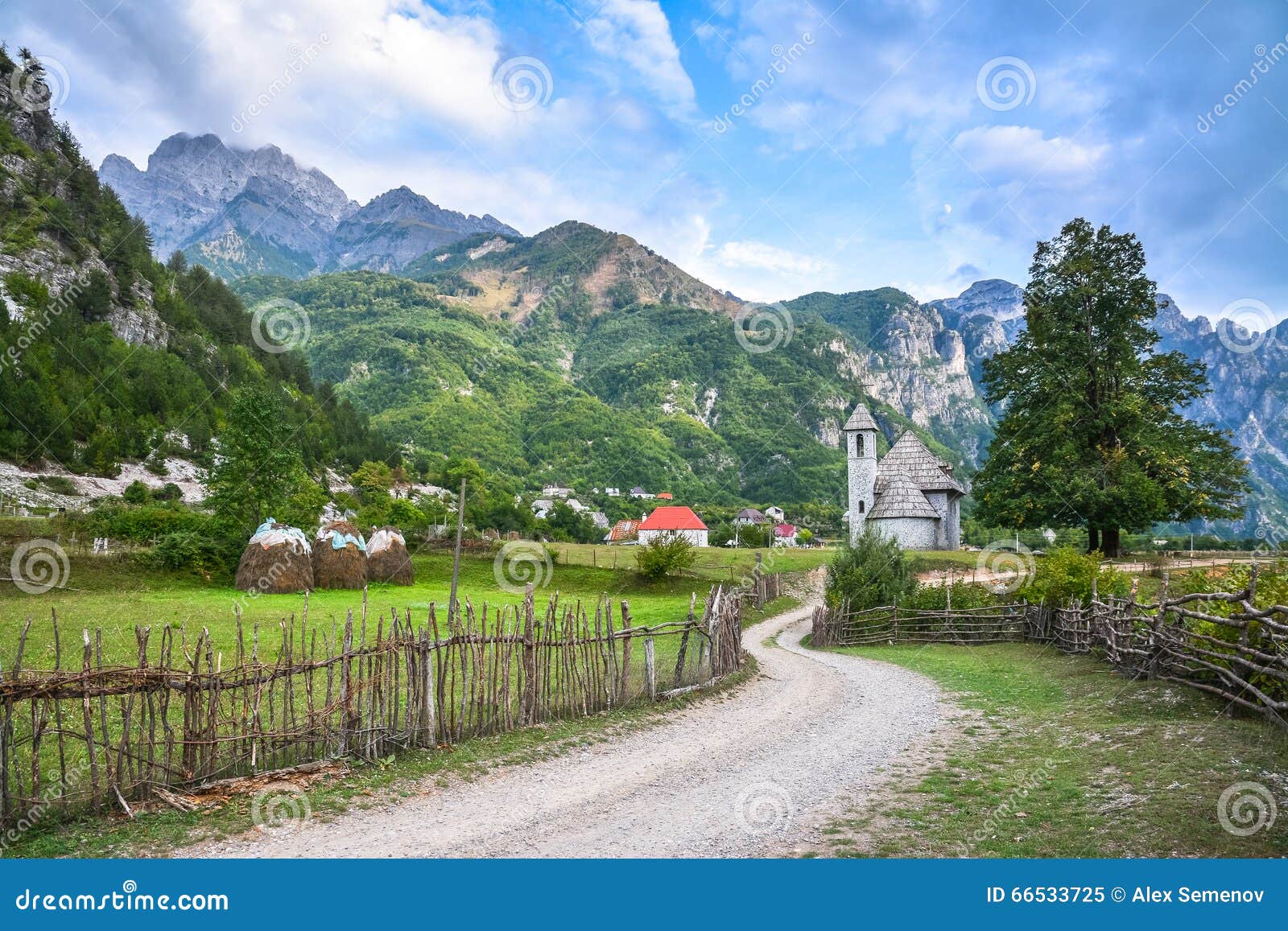 Village with an Ancient Church in the Mountains Stock Image - Image of ...