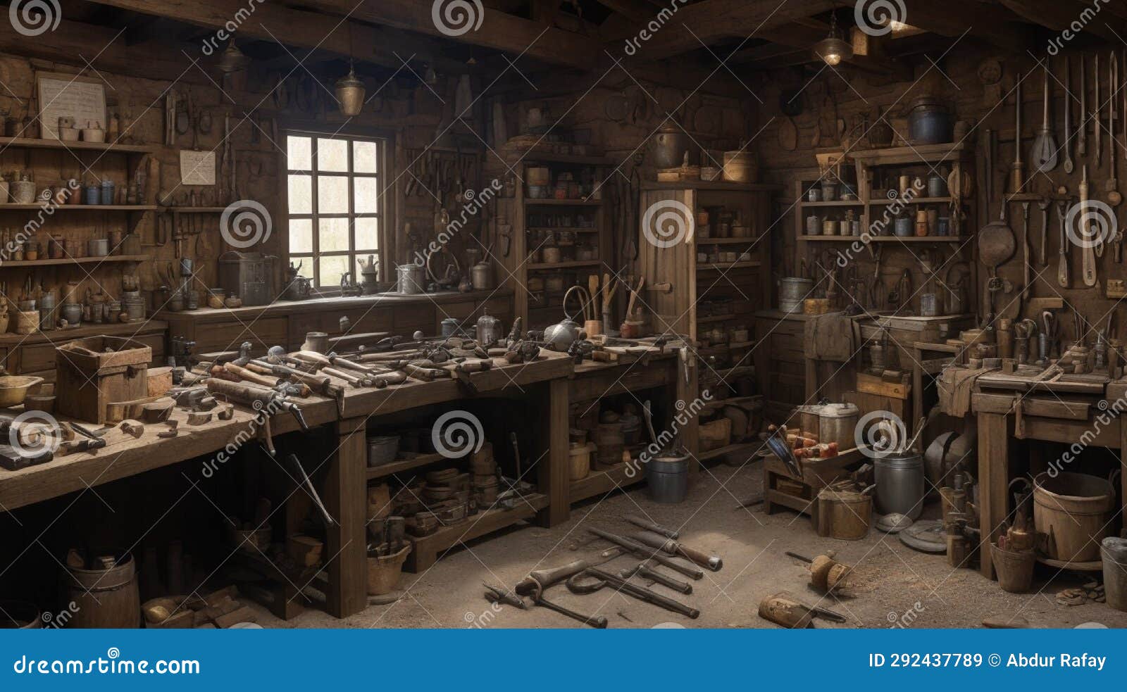 A Village Blacksmith's Workshop Filled With Tools. Royalty-Free Stock ...
