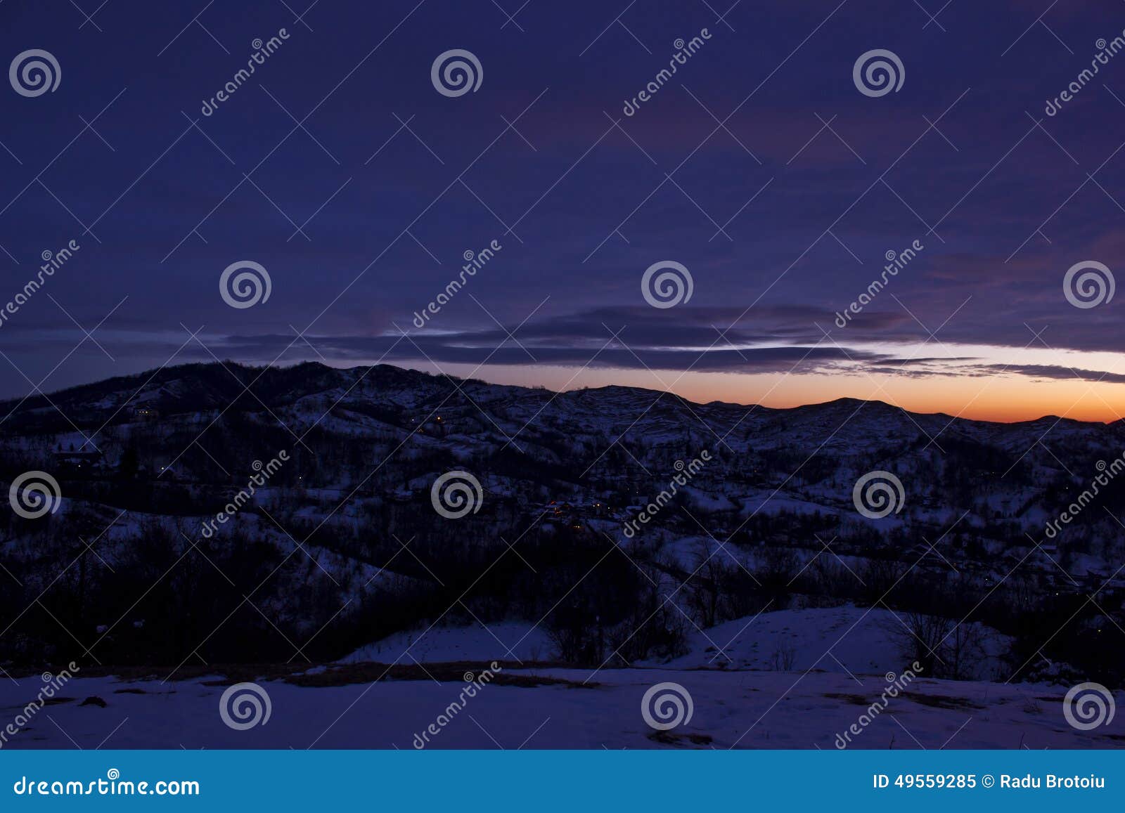 Village on blue hour stock image. Image of meadows, landscape - 49559285