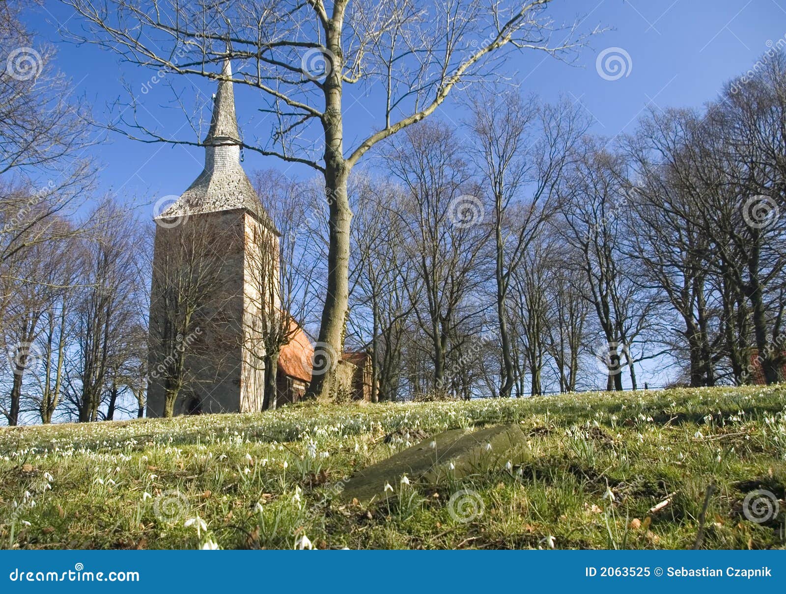Village Church, Spring Flowers Stock Image - Image of cross, holy: 2063525