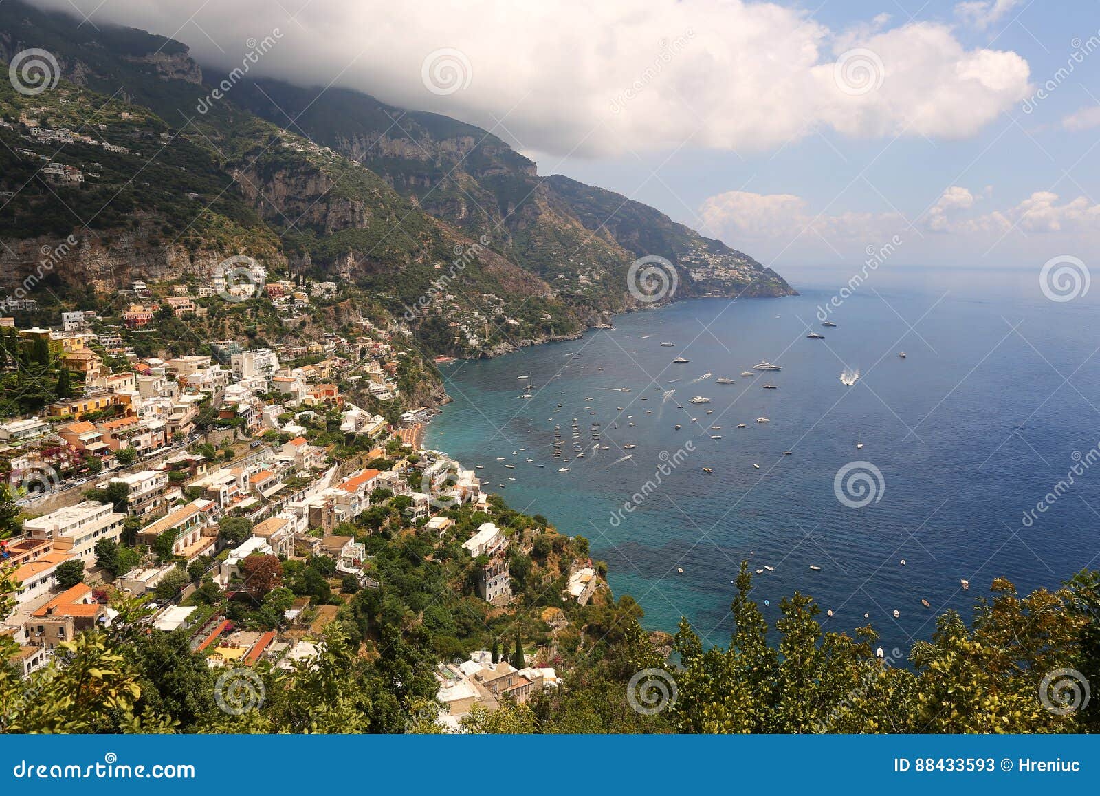 Village on the Cliff Near the Sea Stock Image - Image of greece, flower ...