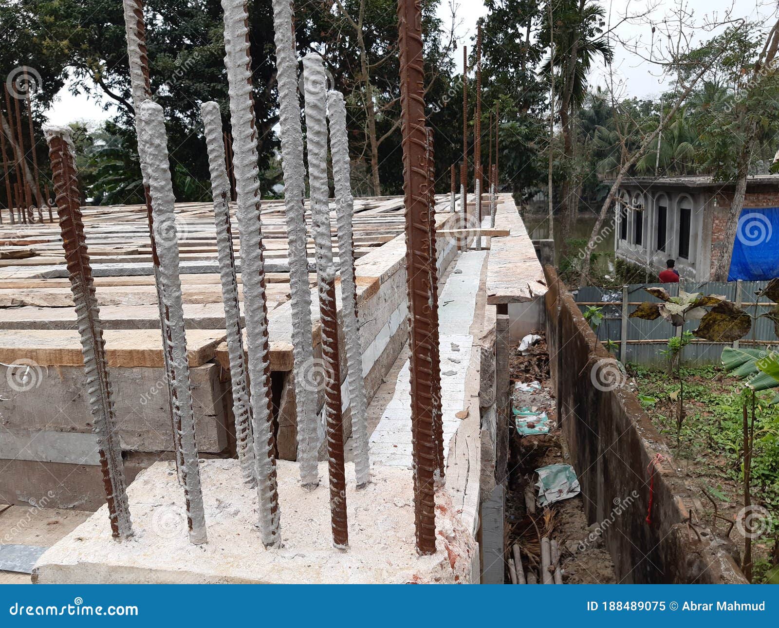 Village Construction Rooftop Working Outside Stock Image - Image of ...