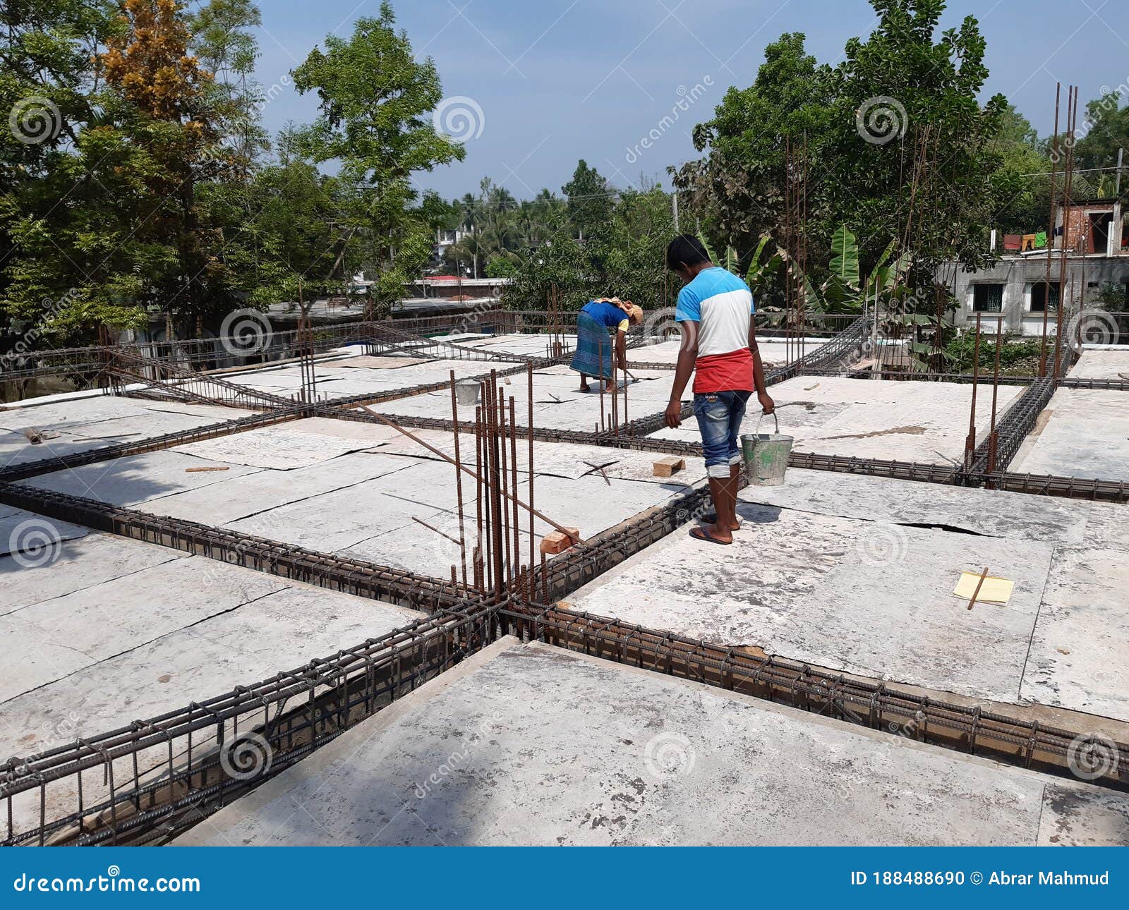 Village Construction Rooftop Working Editorial Image - Image of working ...