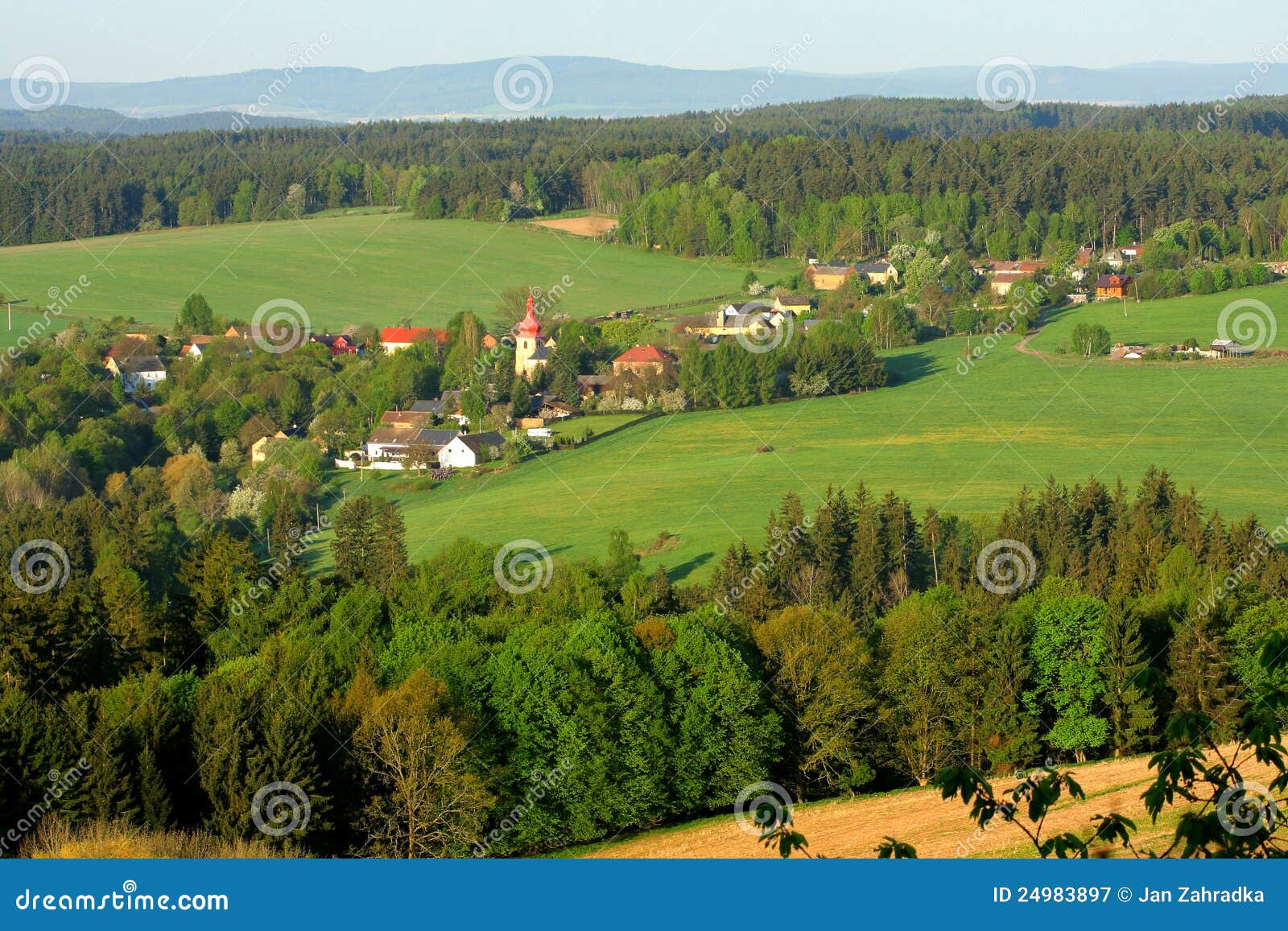 Village in Country Landscape Stock Image - Image of spring, long: 24983897
