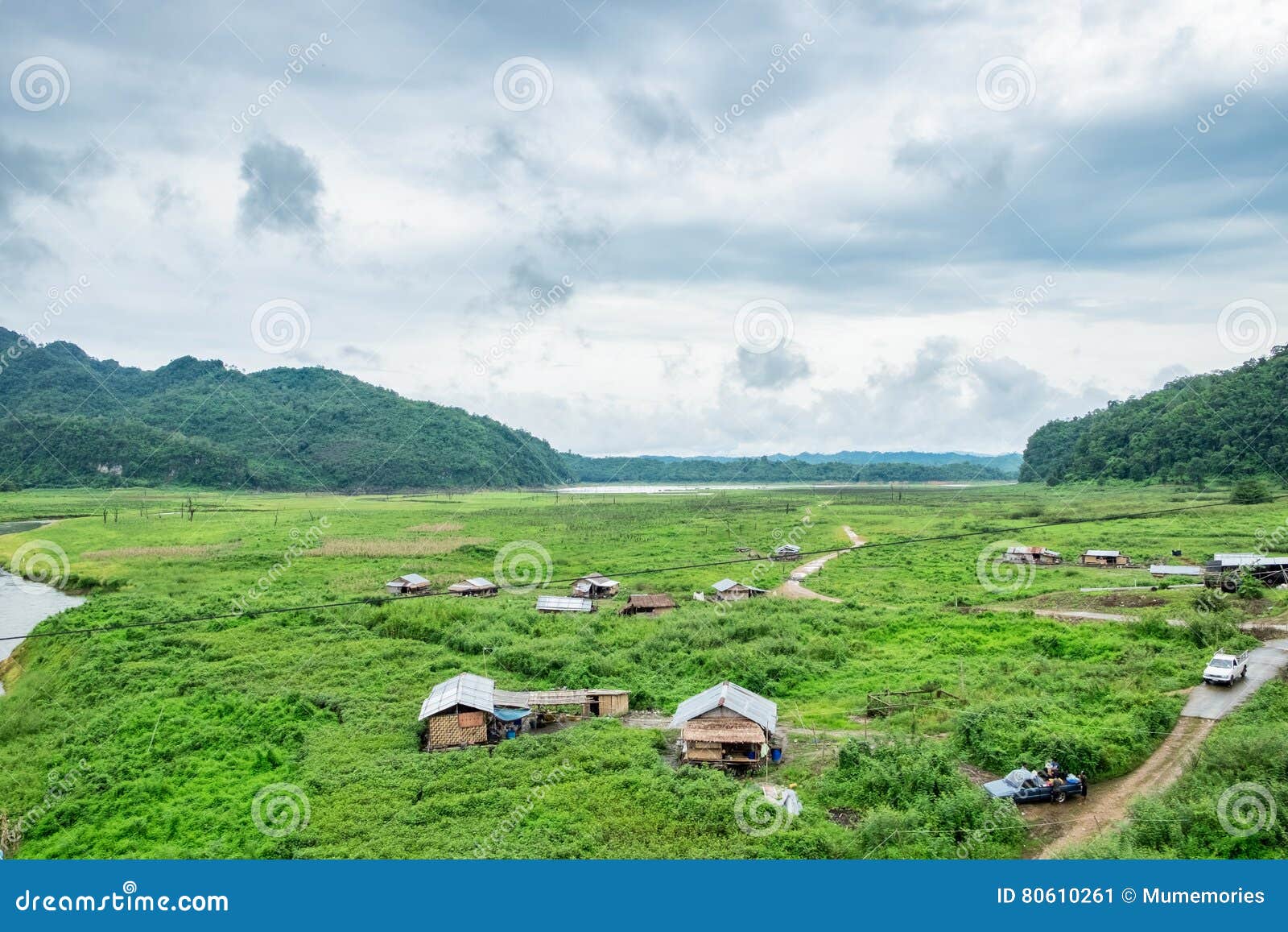 Village Countryside Greenery Field Stock Image - Image of lake, cloud ...
