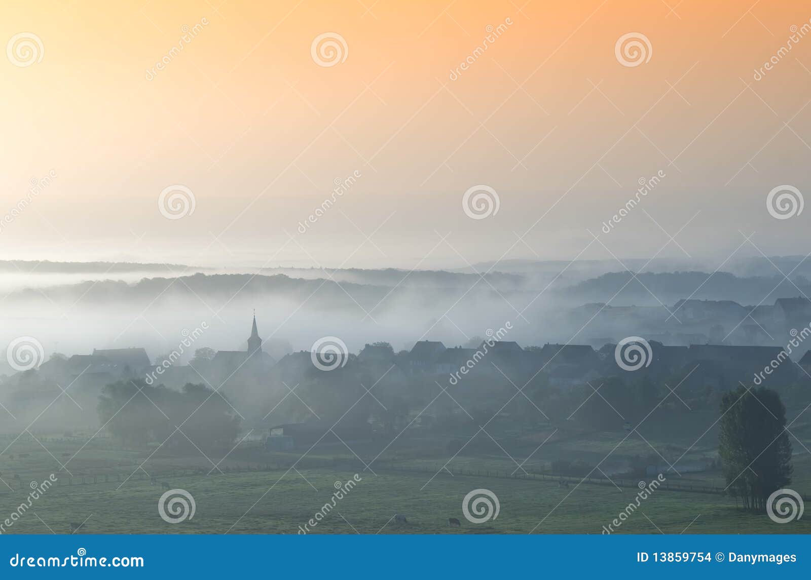 Village in fog stock photo. Image of scenic, mist, scene - 13859754