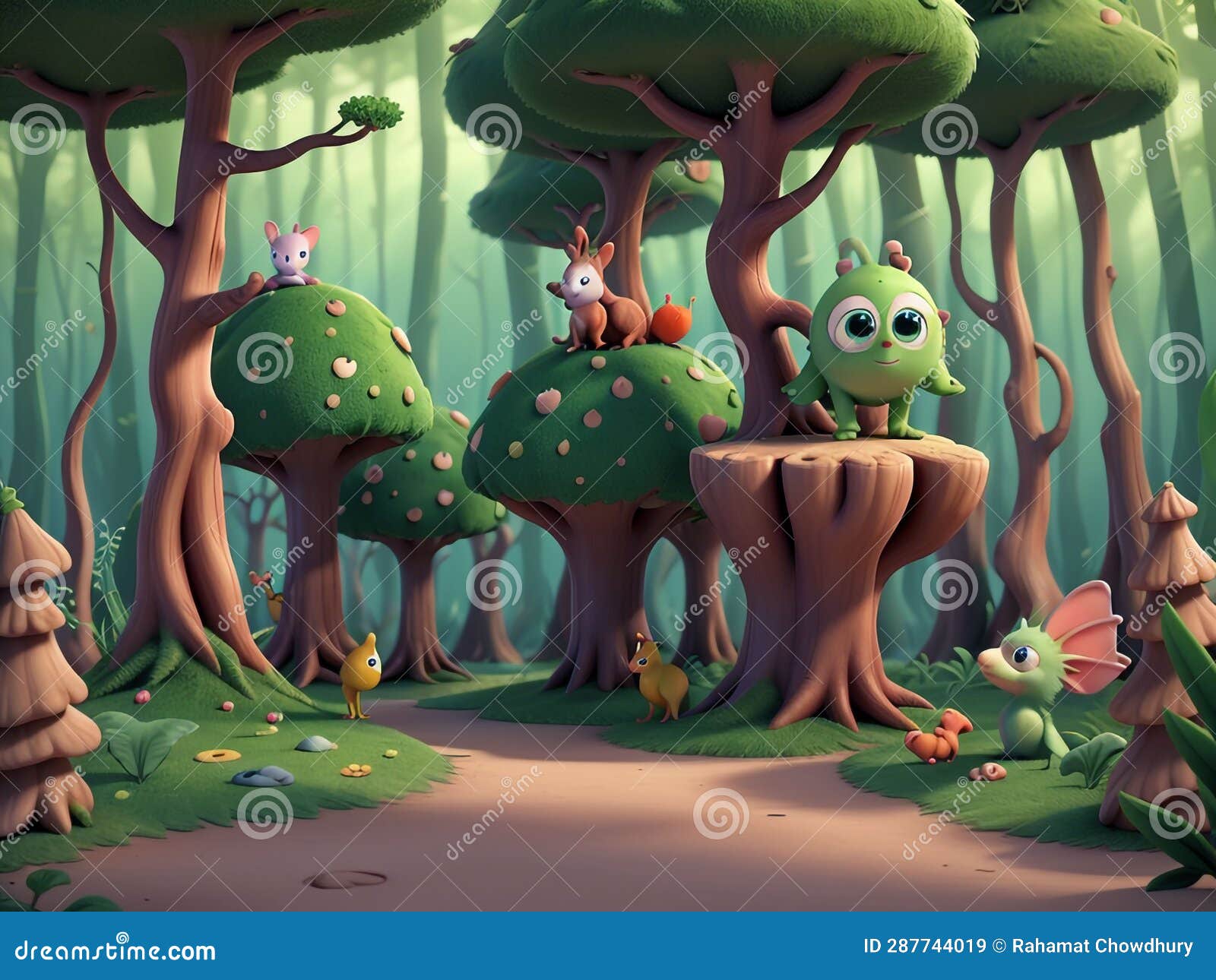 Village Forest Cartoon Scene with Forest and Trees Background Stock ...