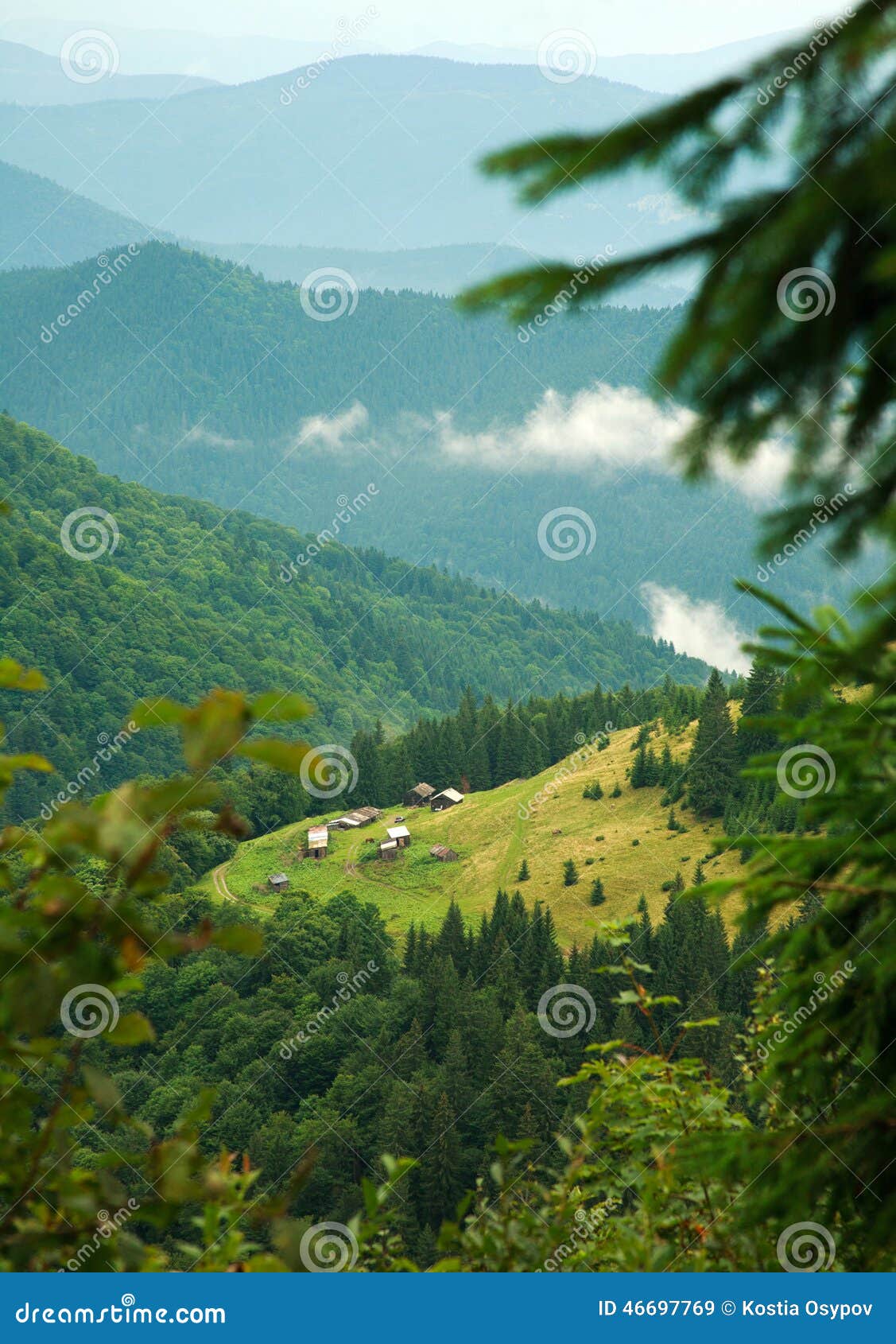Village on the Hillside Surrounded by Green Forests Stock Image - Image ...