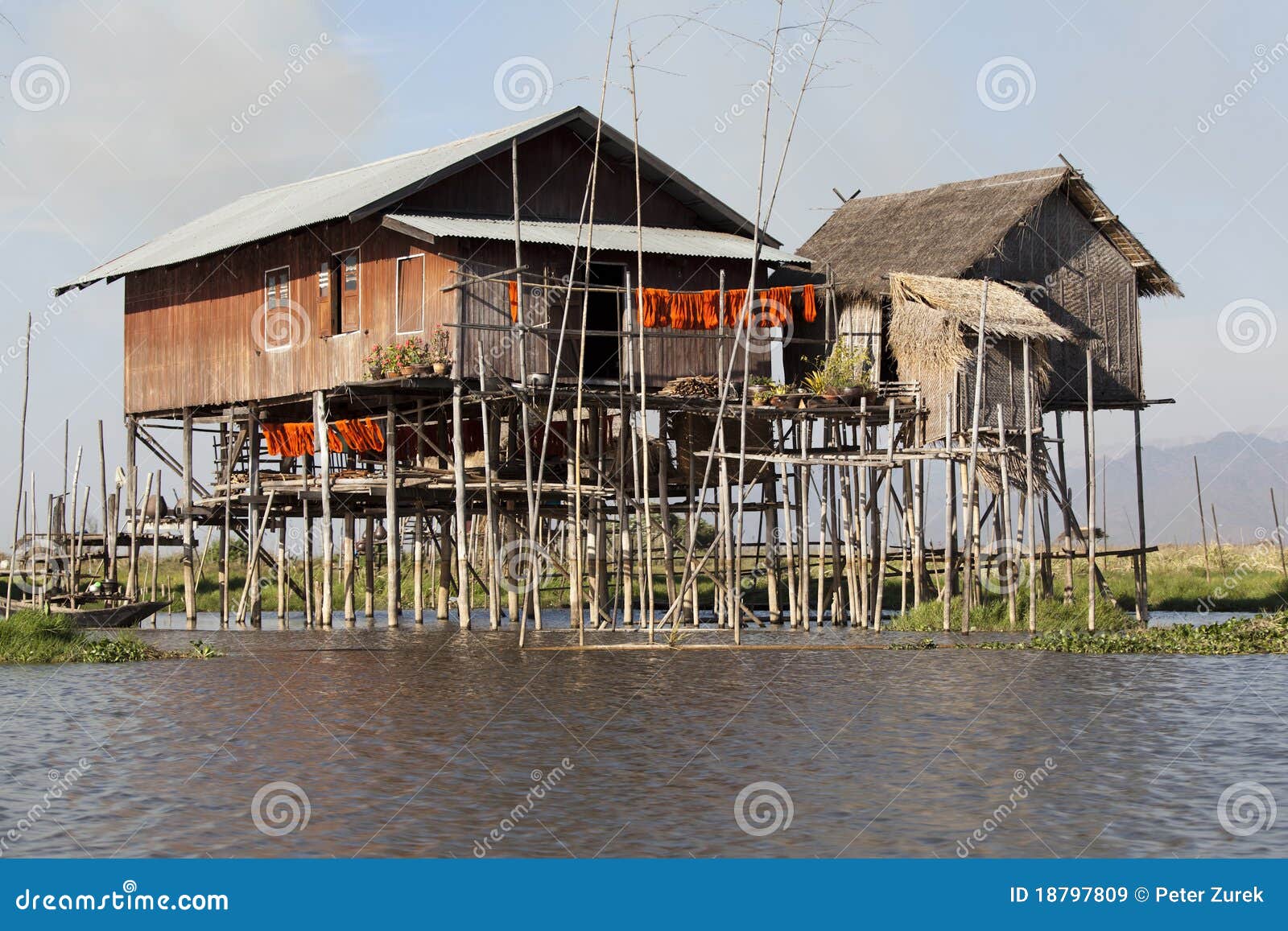 Village house on Inle Lake stock image. Image of water - 18797809