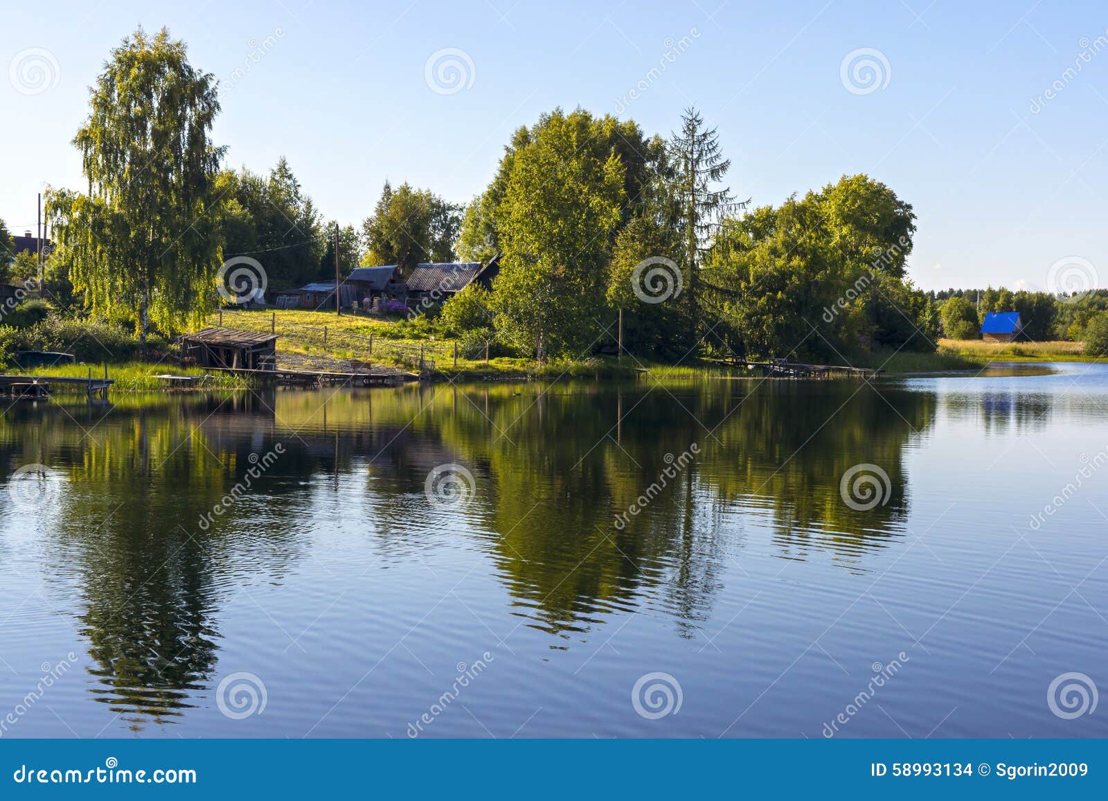 Village Houses on Riverside Stock Photo - Image of water, summer: 58993134