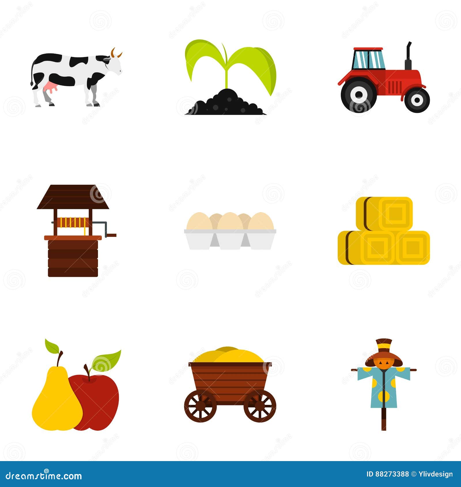 Village Icons Set, Flat Style Stock Vector - Illustration of food ...