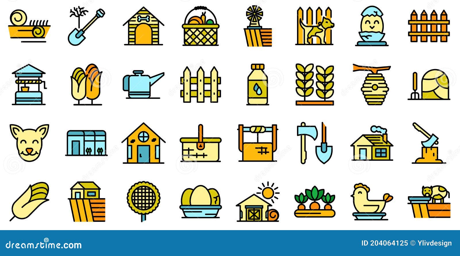 Village Icons On White Background Vector Illustration | CartoonDealer ...