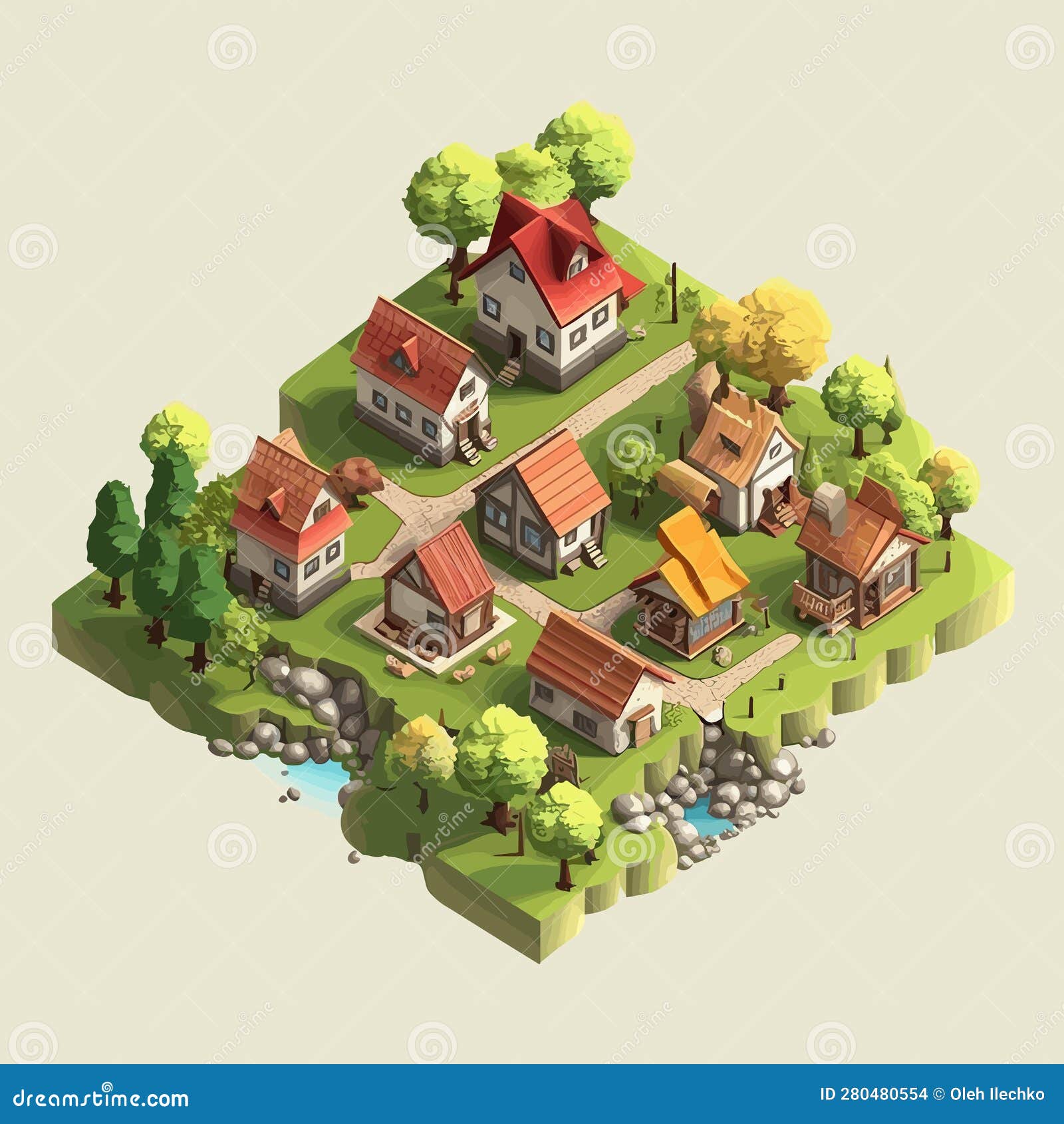 Village Isometric Vector Tile Isolated Illustration Stock Vector ...