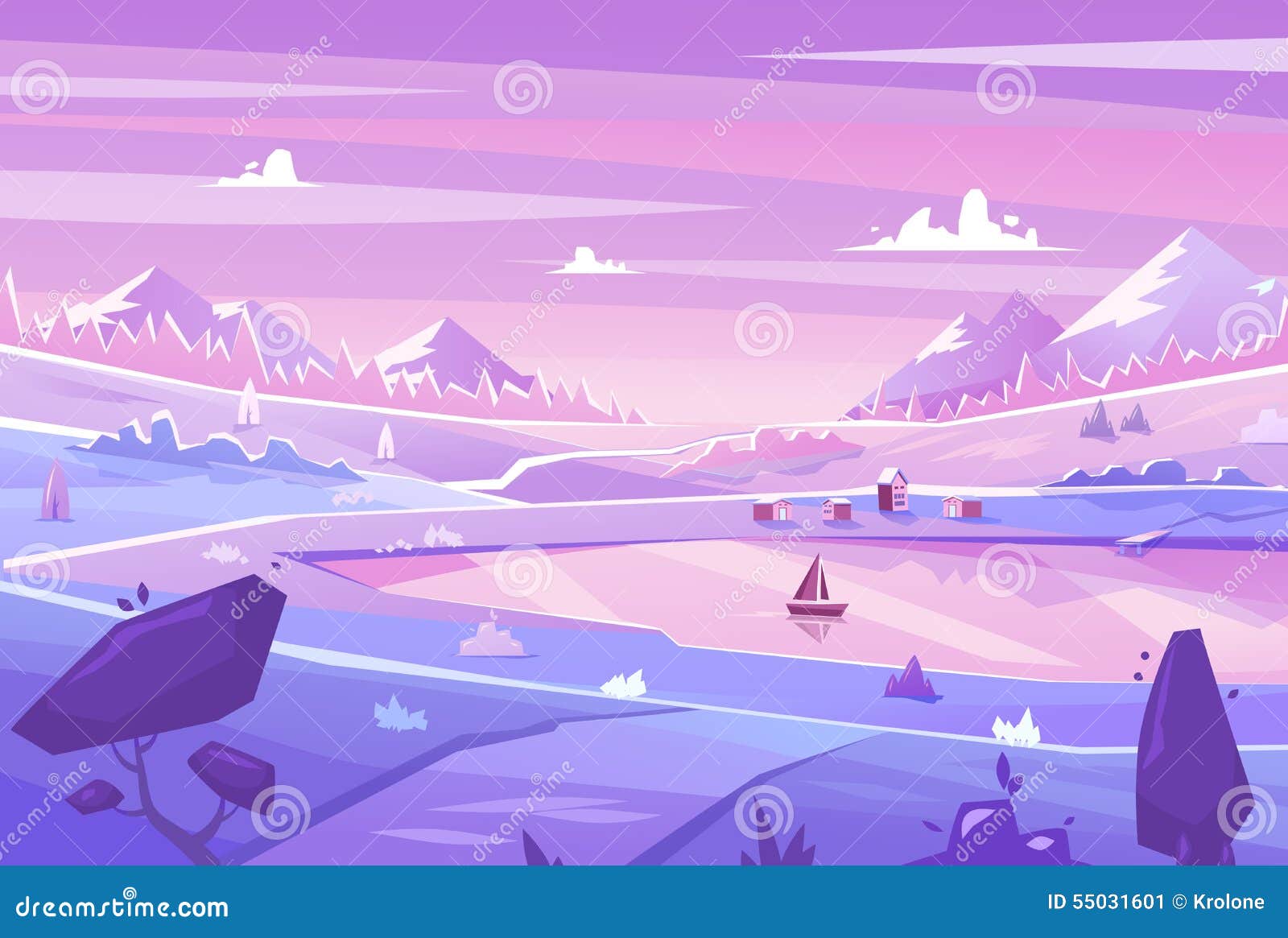 Village Landscape. Vector Illustration Stock Vector - Illustration of ...