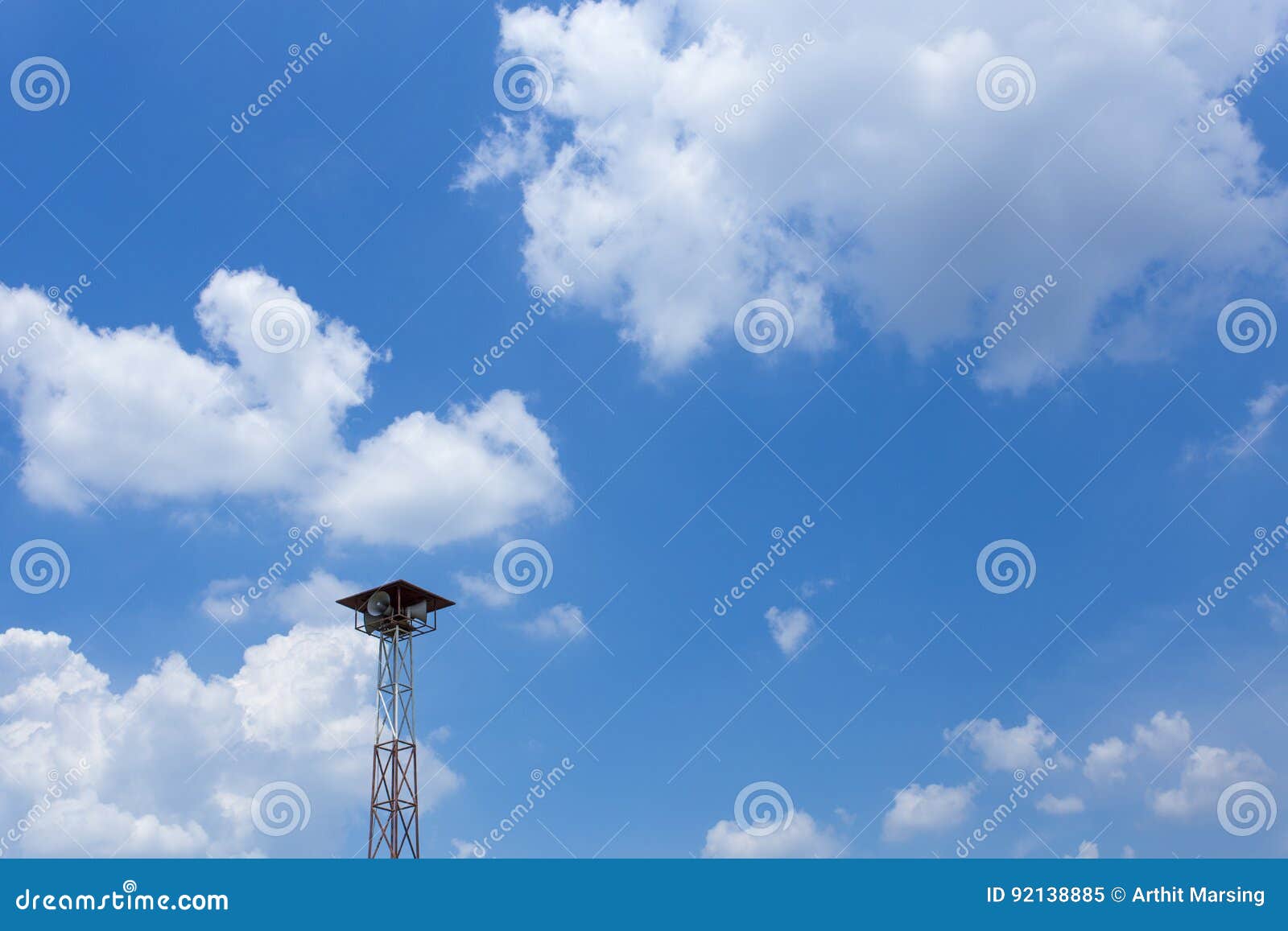 Village Local Broadcast Tower on the Blue Sky Background. Stock Image ...