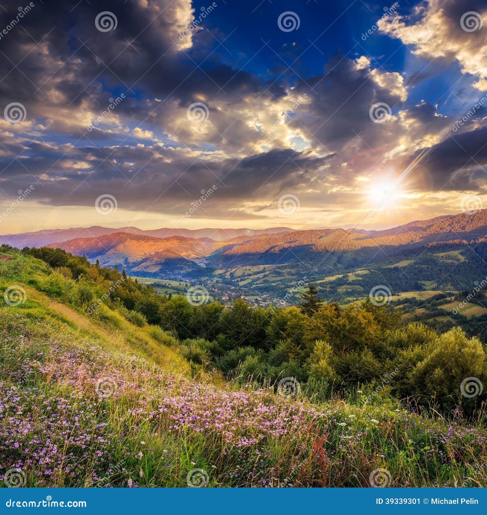 Village between in Mountain at Sunset Stock Image - Image of outdoor ...