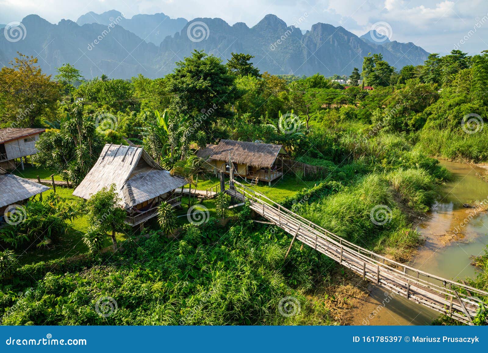 Village and Mountain in Vang Vieng, Laos Stock Image - Image of climate ...