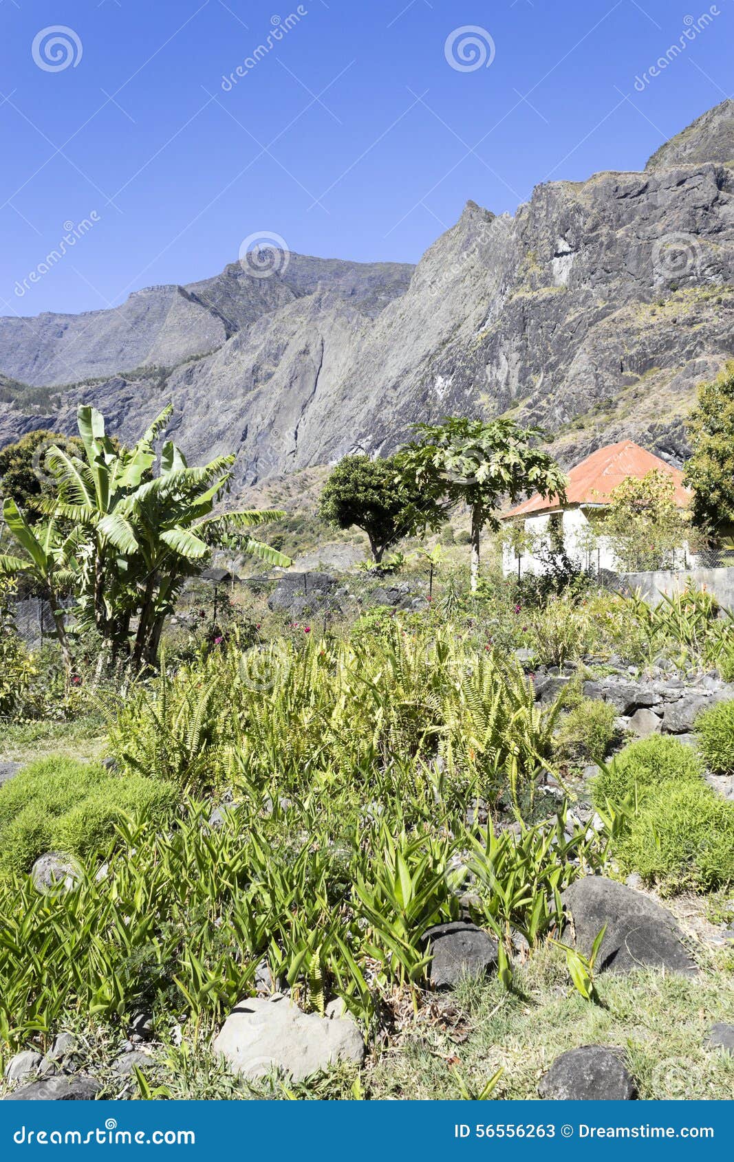Village in Mountains on Reunion Stock Image - Image of blue, tropics ...