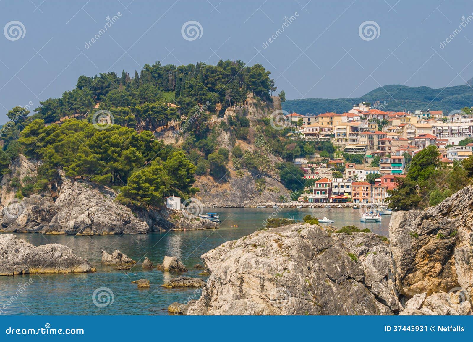 The Village of Parga in Epirus Stock Image - Image of castle, night ...